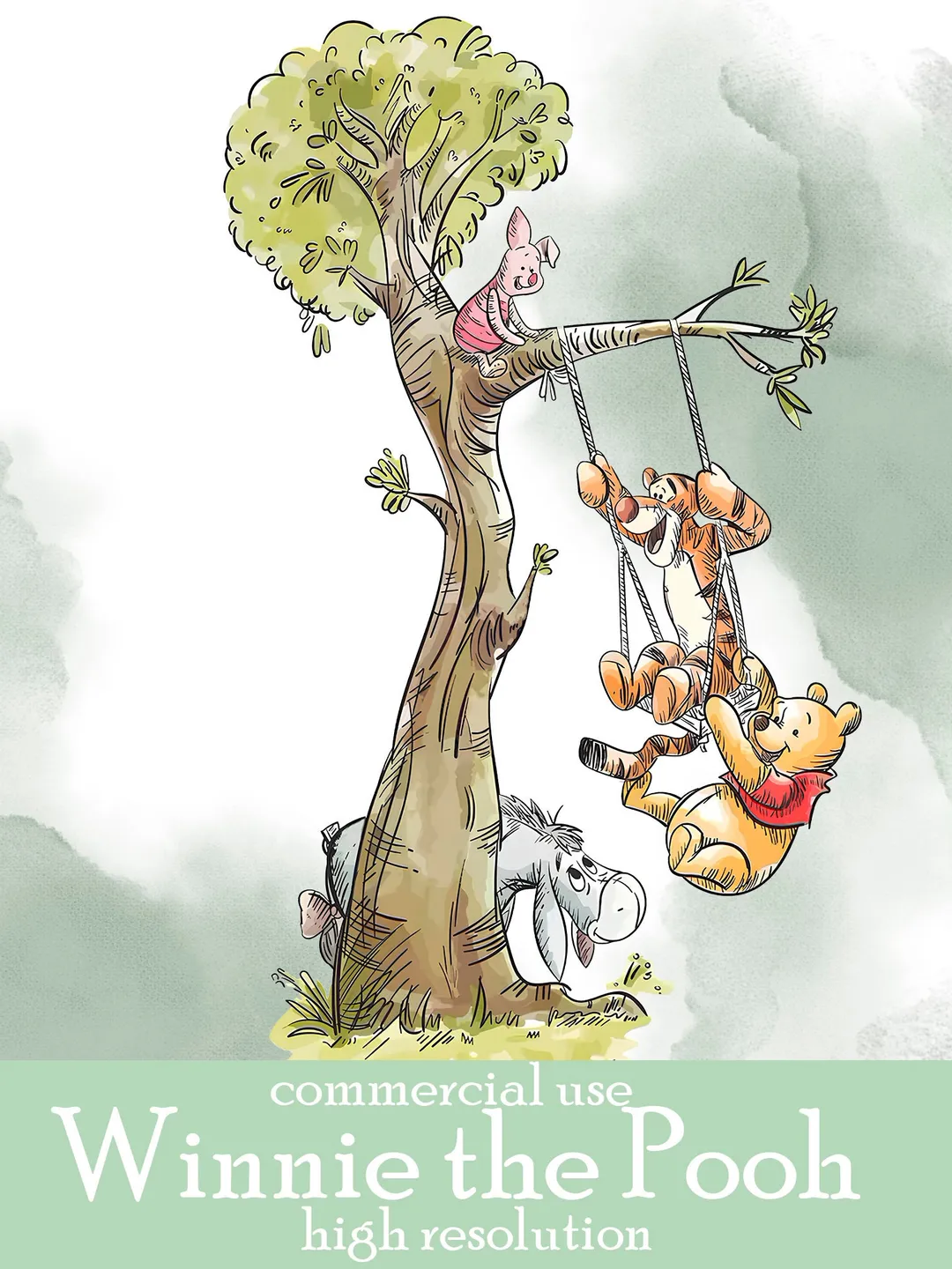Winnie the Pooh clip art png watercolor; COMMERCIAL USE; Pooh Baby ...
