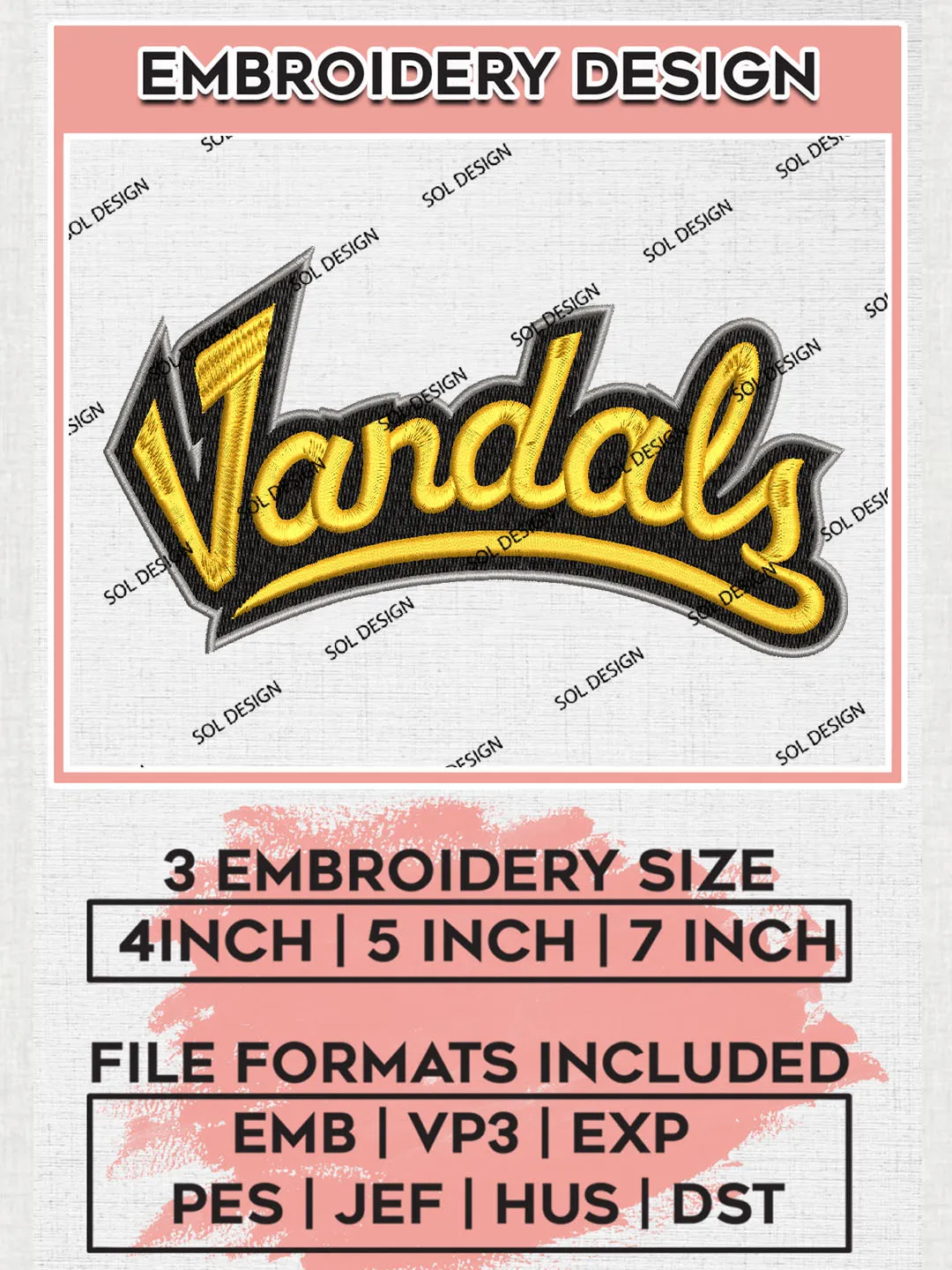 NCAA Vandals Team Word Logo Embroidery Design Files, NCAA Idaho Vandals ...