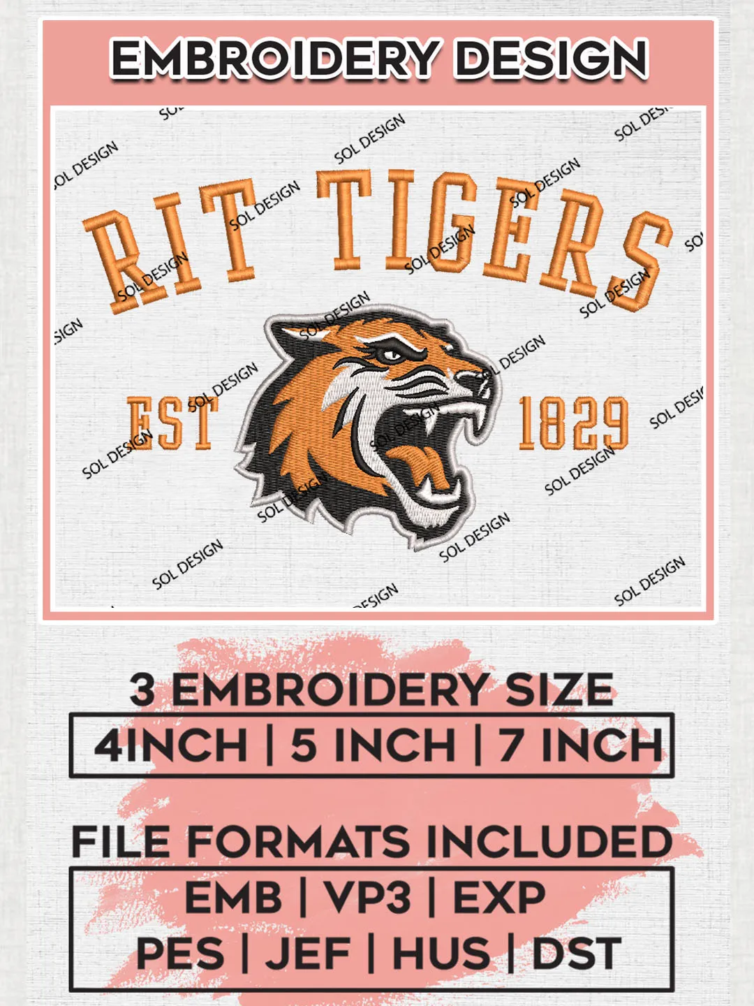 NCAA RIT Tigers Team Est 1829 Logo Embroidery Design Files, NCAA RIT ...