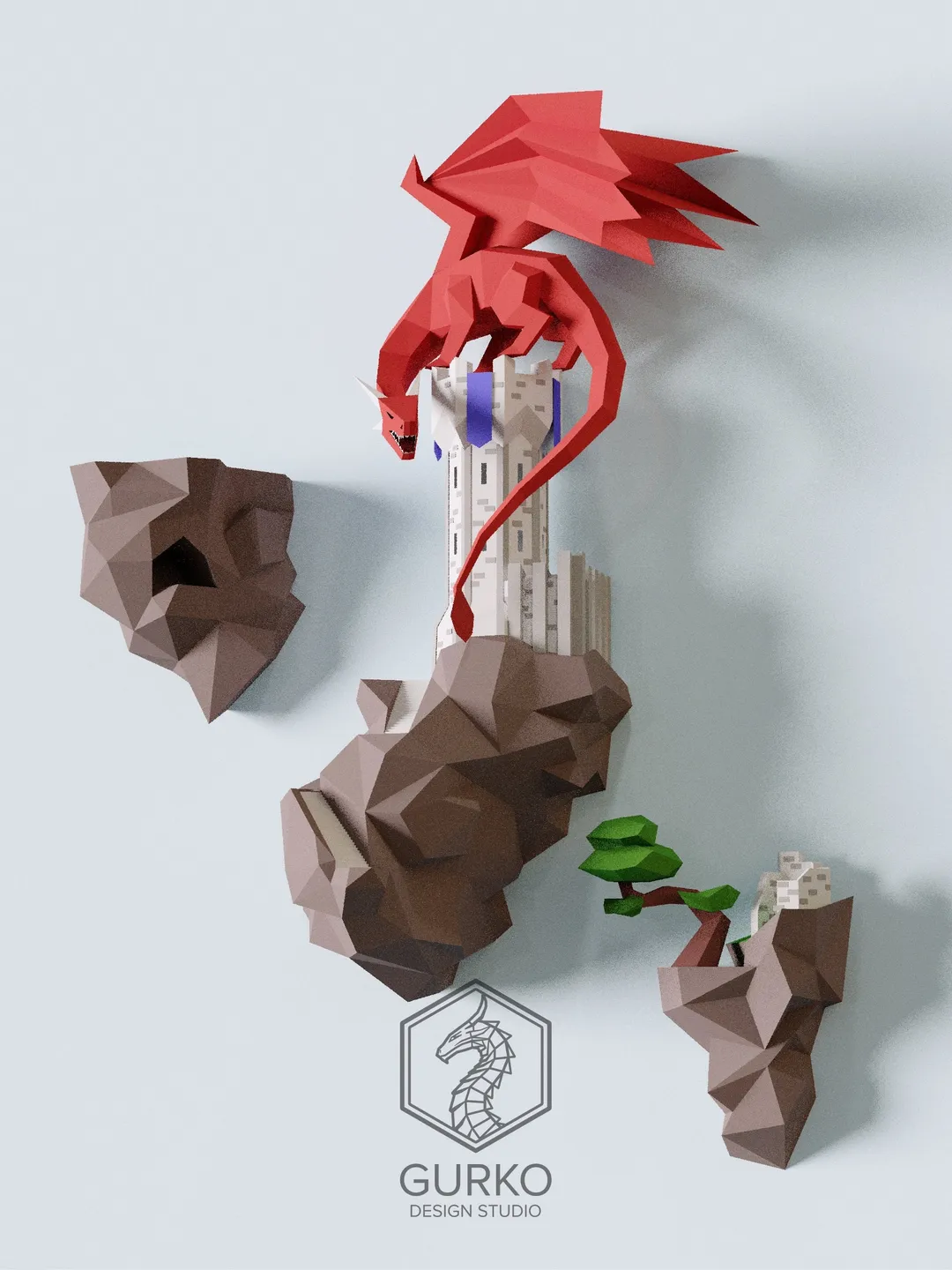 Papercraft Flying Island. Dragon Tower, Digital Template, PDF Download ...