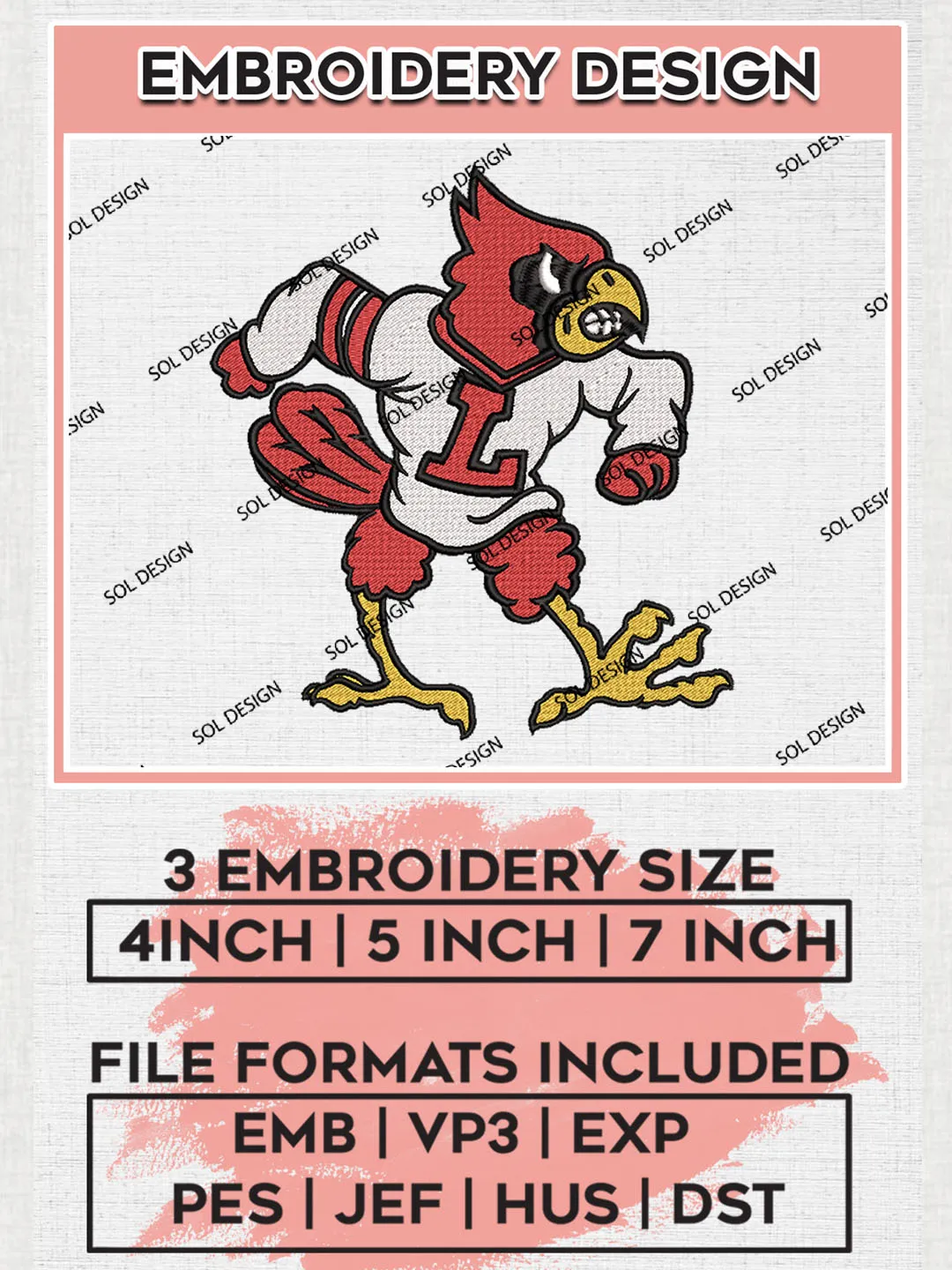 NCAA Louisville Cardinals Team Mascot Logo embroidery designs, NCAA ...