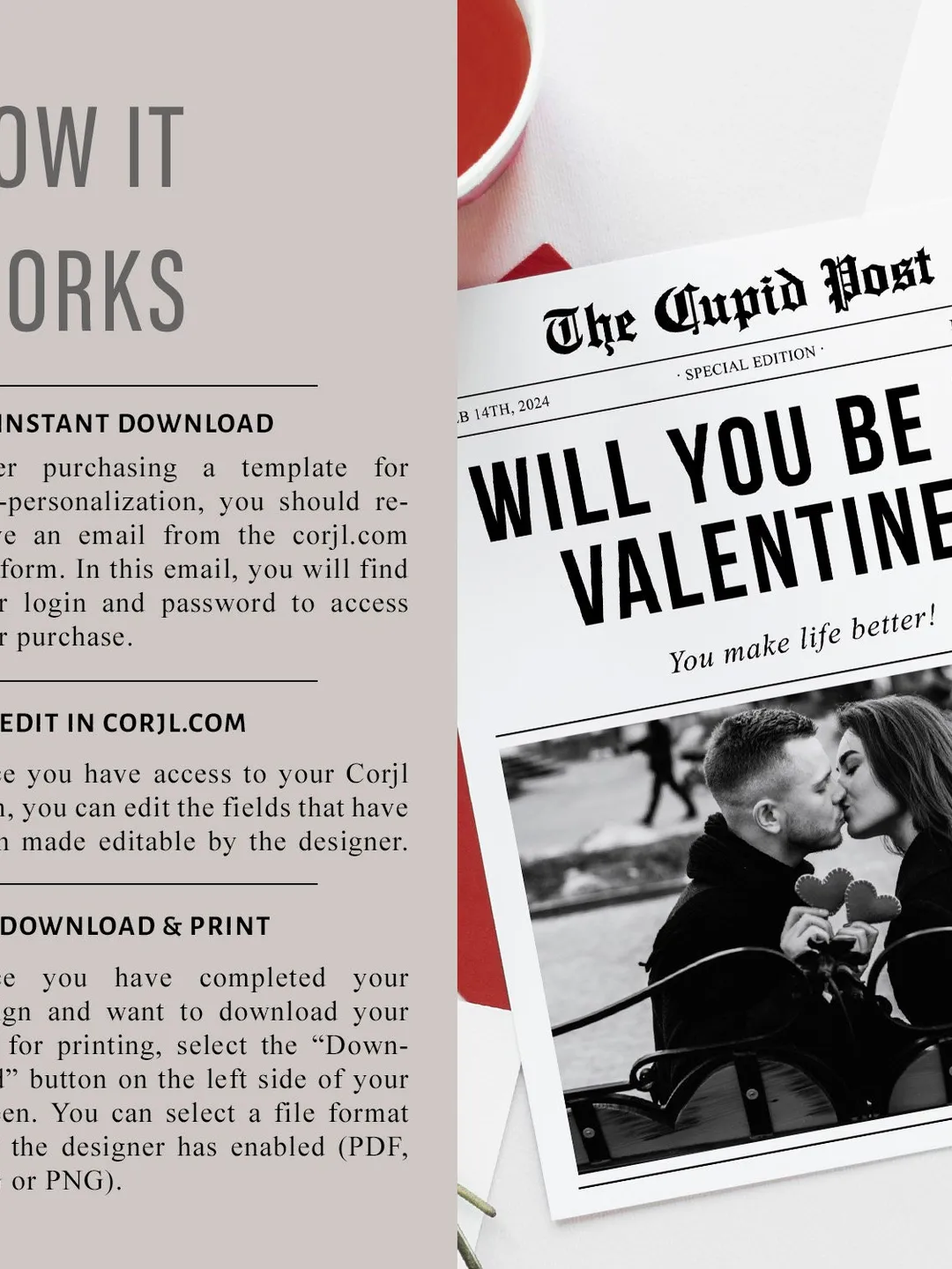 Valentines Cupid Post Newspaper, Valentises Day Newspaper Template ...