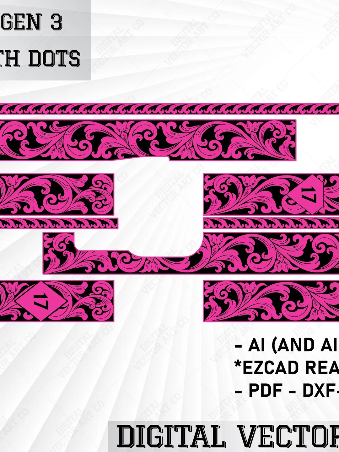 Glock 17 Gen 3 Scroll Ornamental with Dots Engraving Design – engraving ...