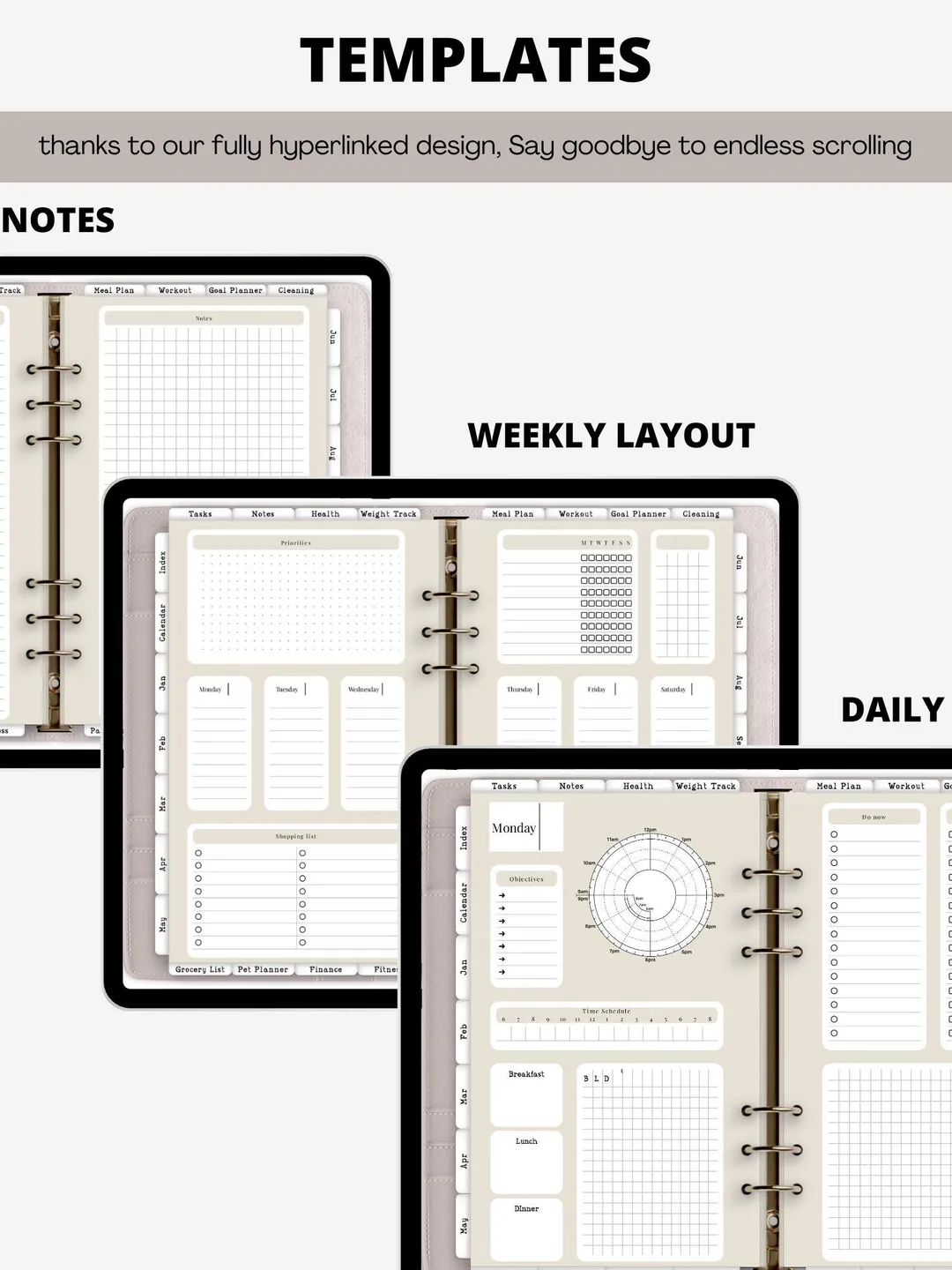 Digital Undated Yearly Planner | Hyperlinked Digital Planner PDF | iPad ...