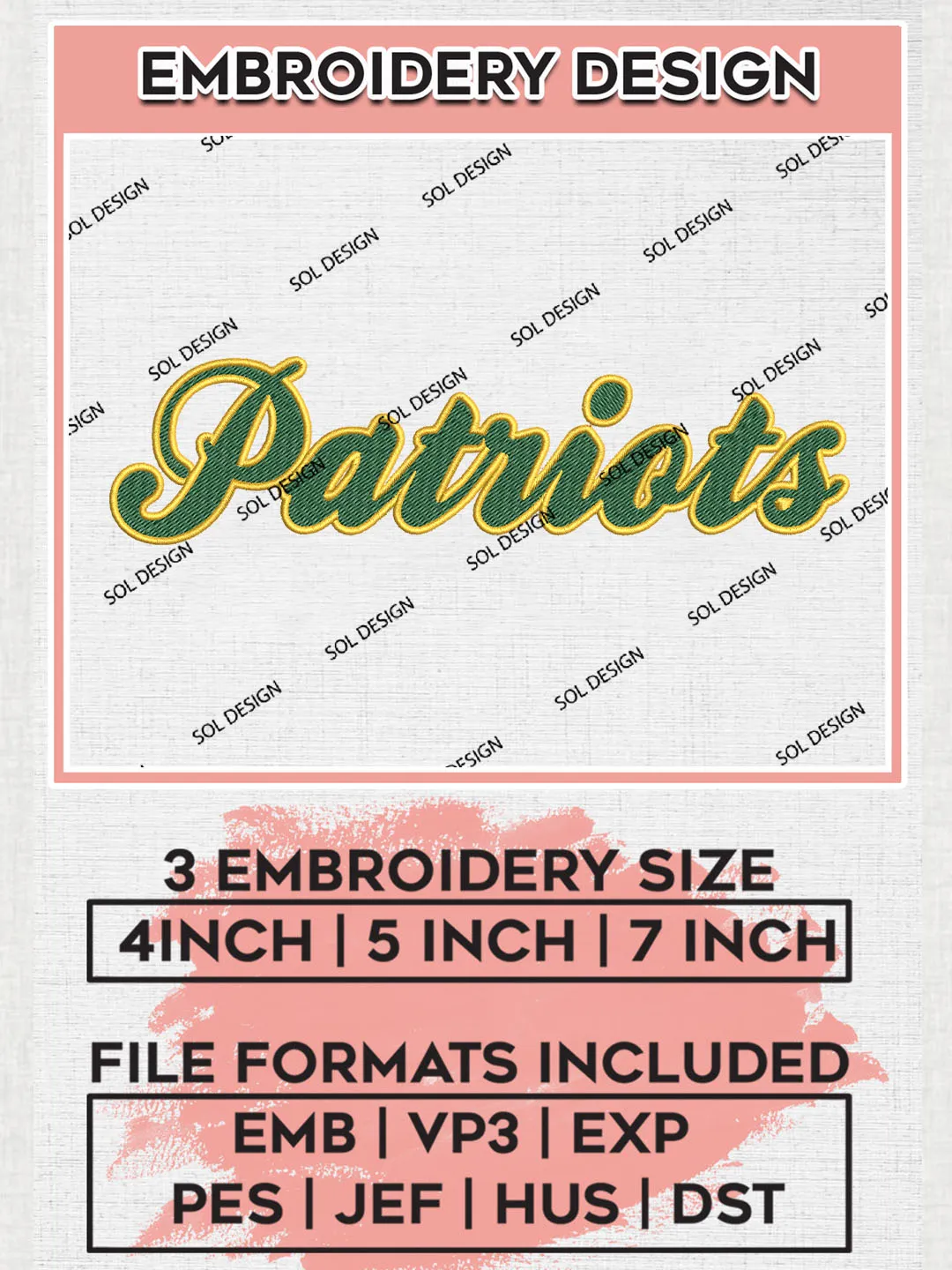 NCAA Patriots College Team Writing Logo Embroidery Design Files, NCAA ...