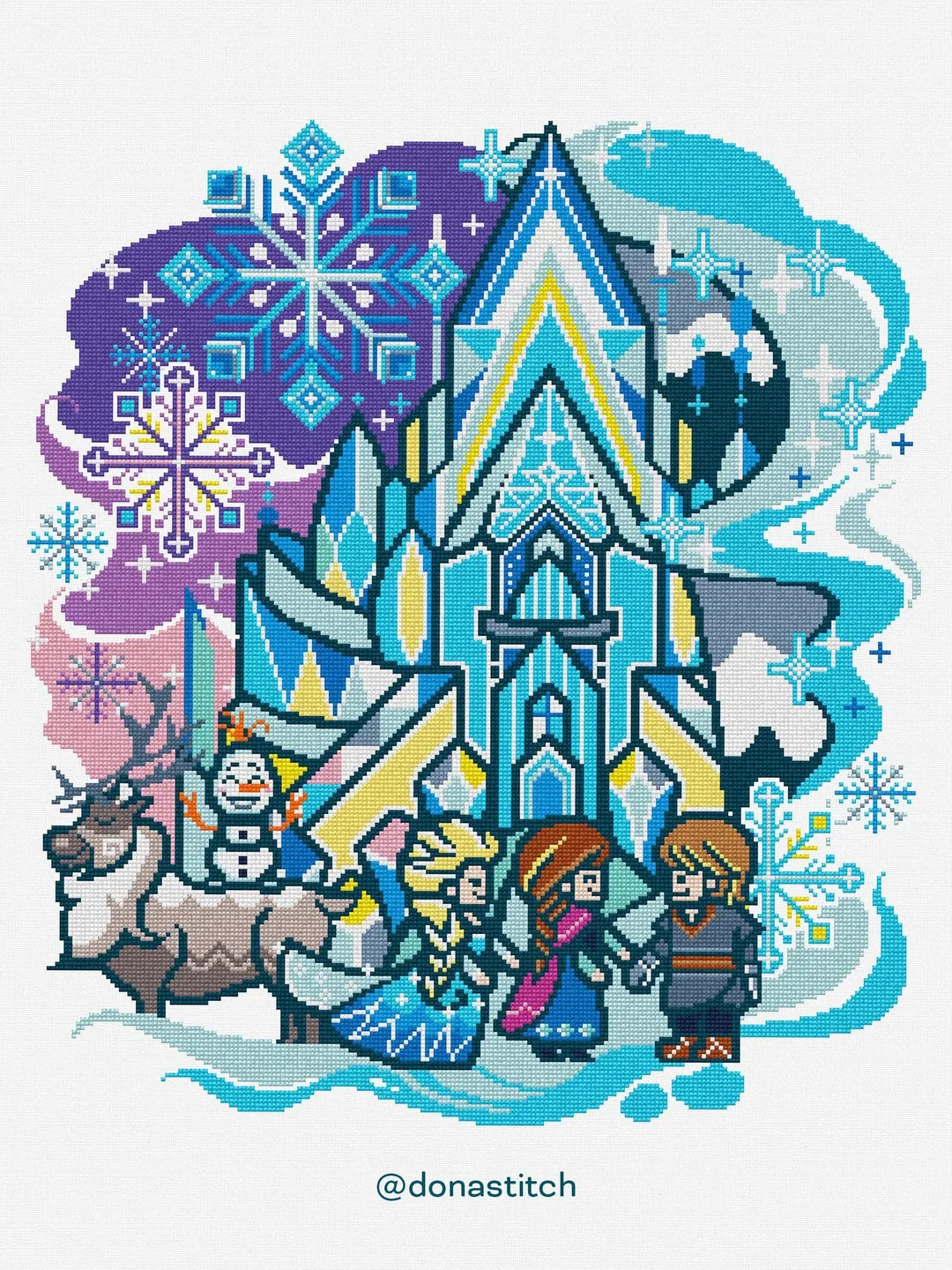 Elsa & Anna Cross Stitch Needlepoint Pattern : Frozen Queen Princess ...
