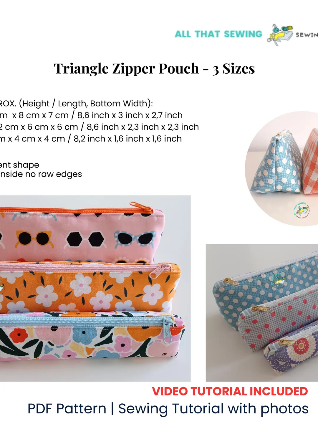 Zipper Pouch Set Pattern, Easy Zipper Pouch for Beginner Sewing Pattern ...