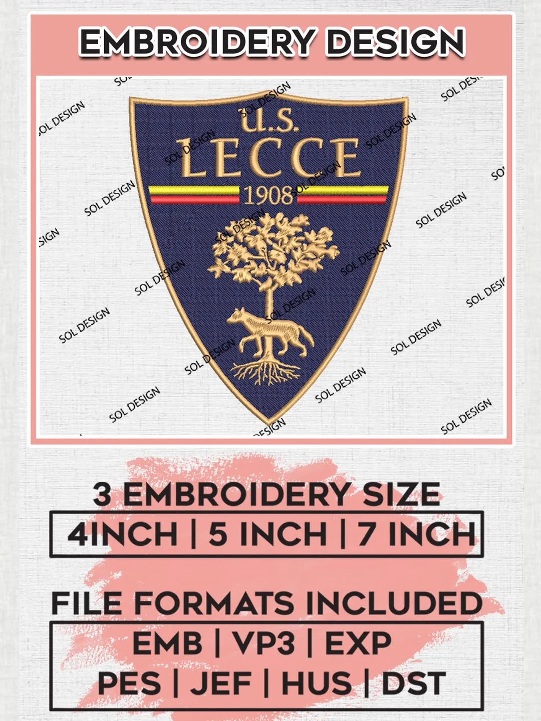 Lecce Logo Embroidery Design, Serie A Embroidery files, Serie A Lecce ...
