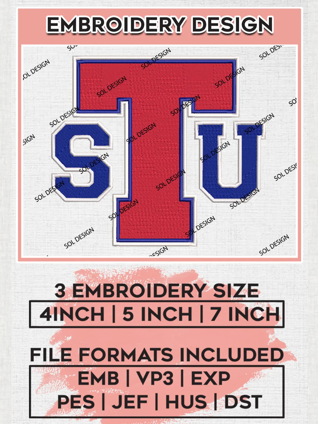 NCAA TSU Tigers Team Word Logo Embroidery Design Files, NCAA Tennessee ...