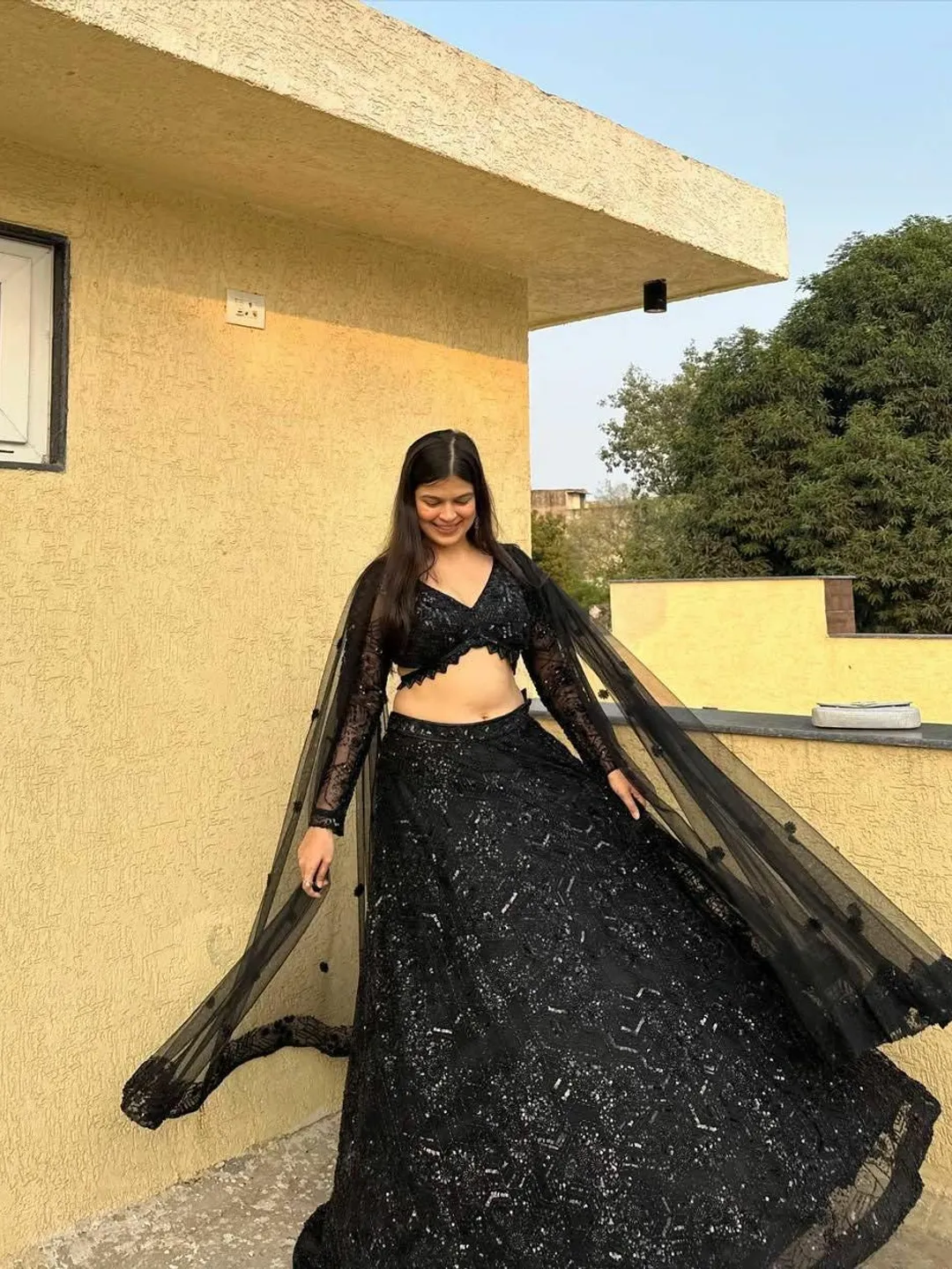 Black Lehenga Choli Set Embroidered Party Wear Indian Wedding Outfit ...