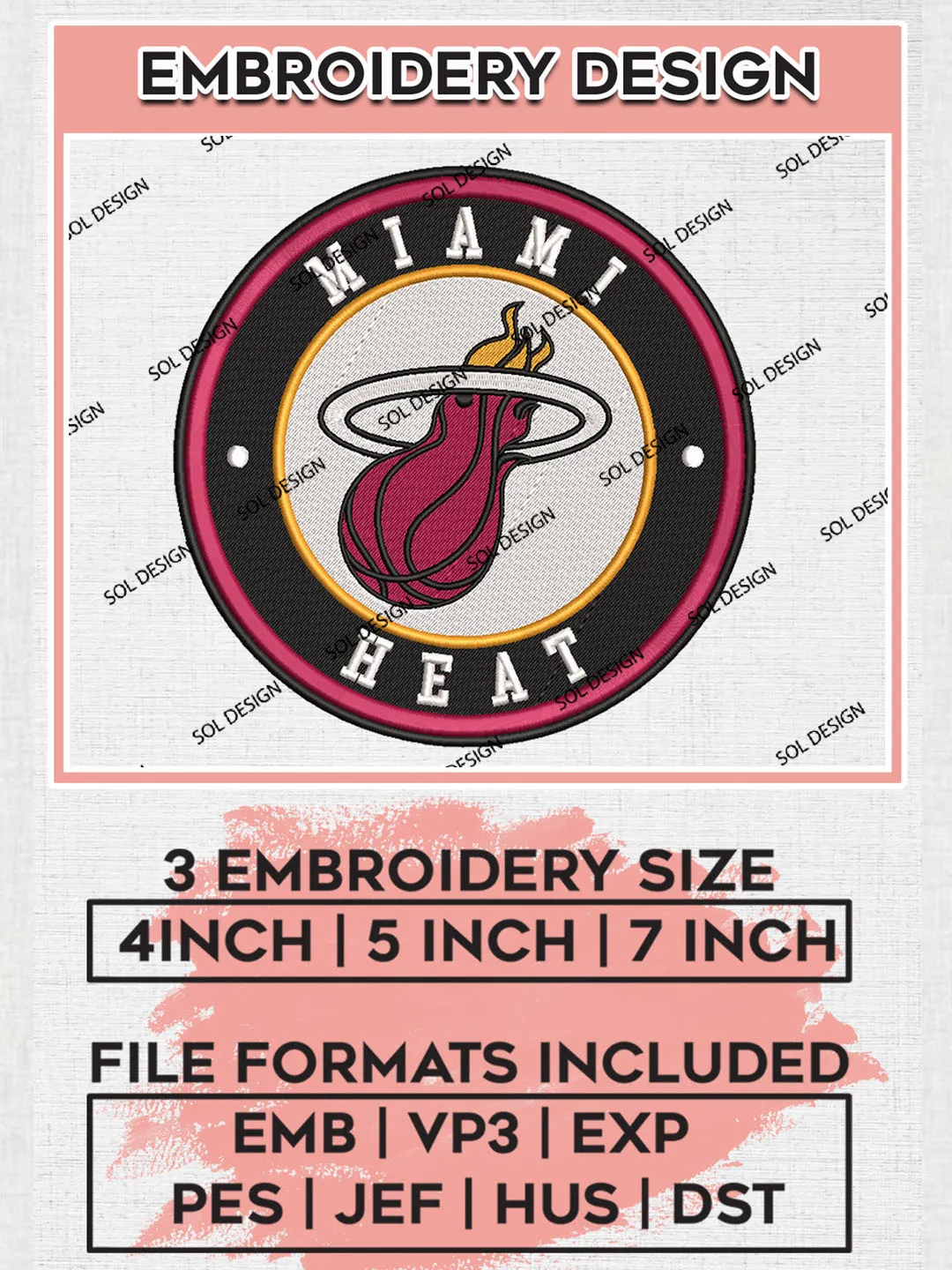 Miami Heat NBA Basketball Team Logo Embroidery Design, NBA Miami Heat ...