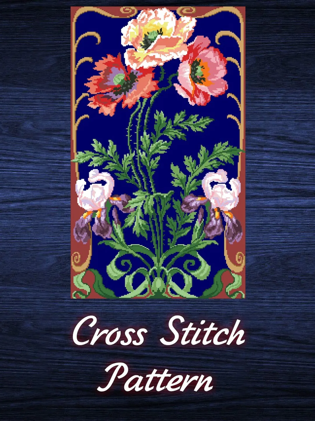 Antique Cross Stitch Pattern Bouquet of Flowers Digital Download PDF