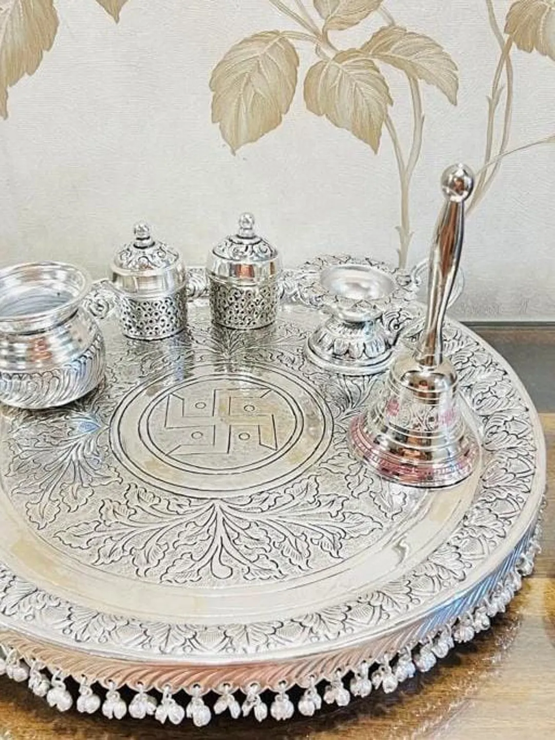 German Silver Thali Set (8 Pieces) | Diwali Puja Thali | Housewarming ...
