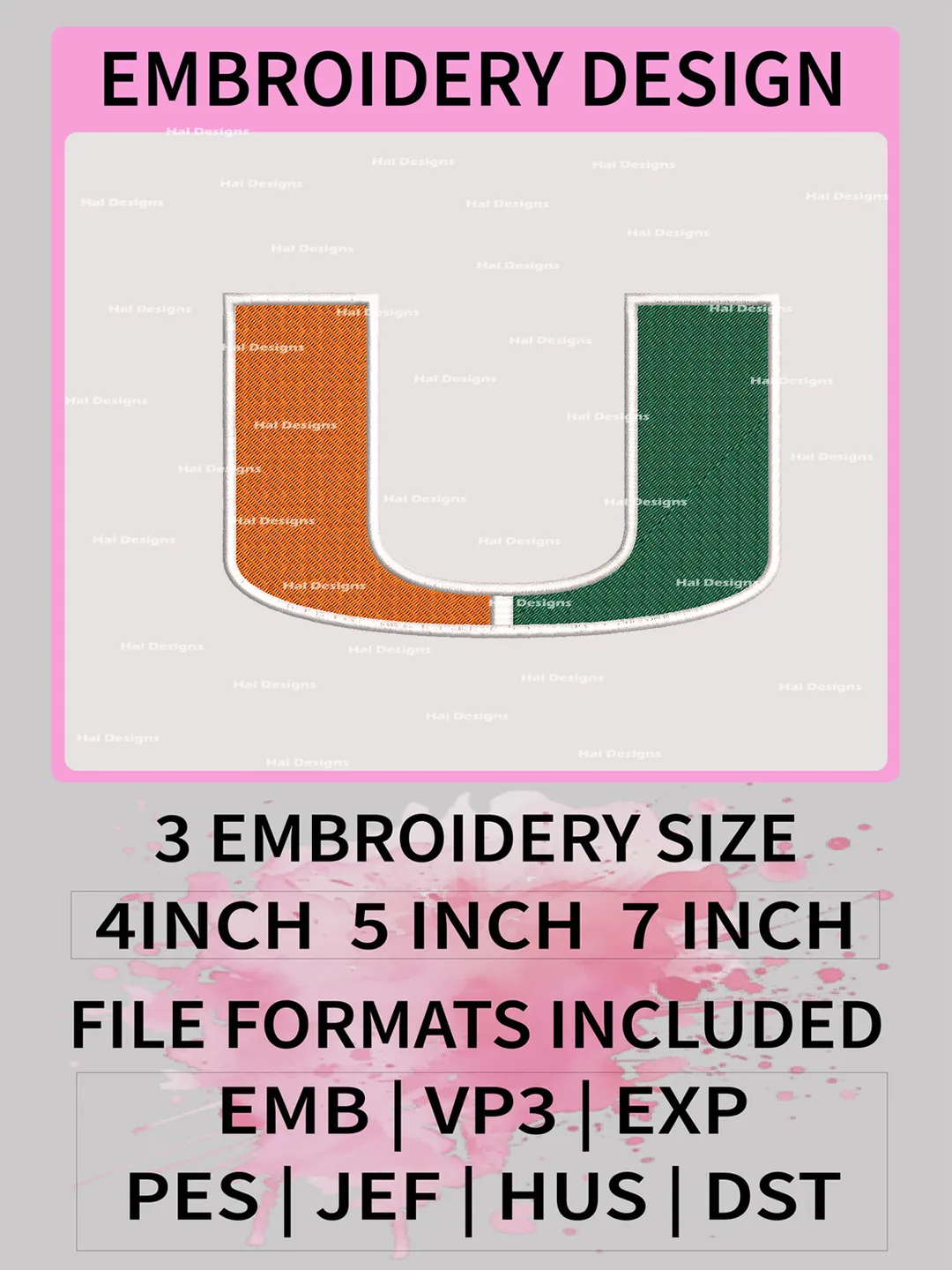 NCAA Miami Hurricanes Embroidery File, 3 Sizes, 6 Formats, NCAA Machine ...
