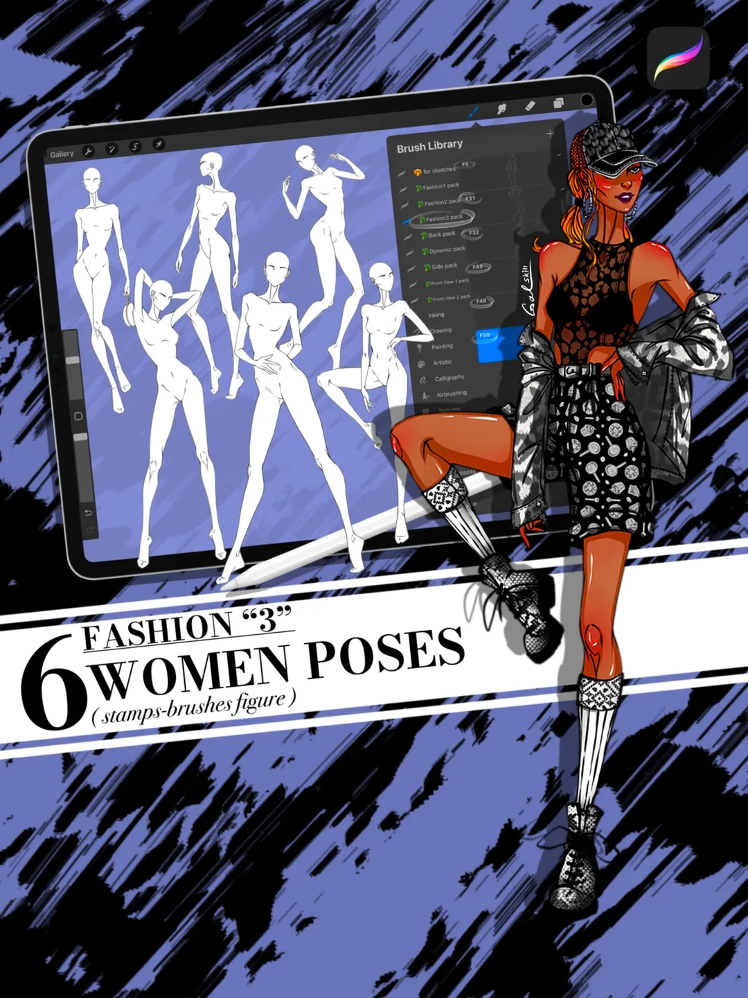 Procreate brushes, body poses of female figure, set "Fashion 1"
