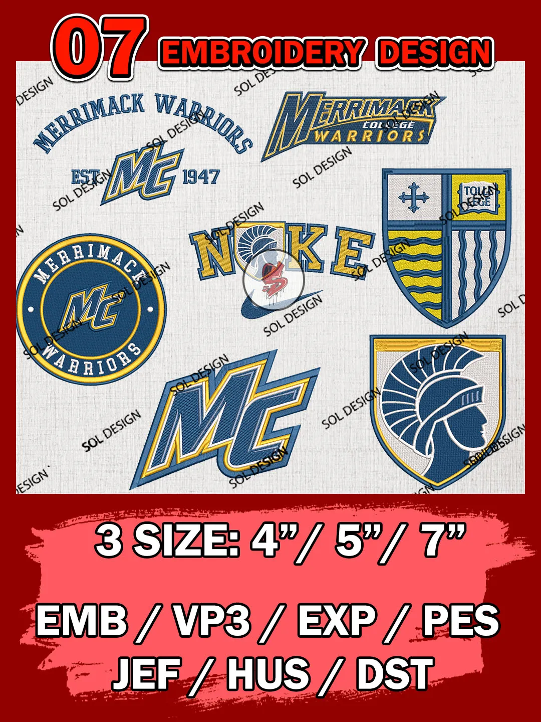 7 NCAA Merrimack Warriors Bundle Embroidery Files, NCAA Merrimack ...