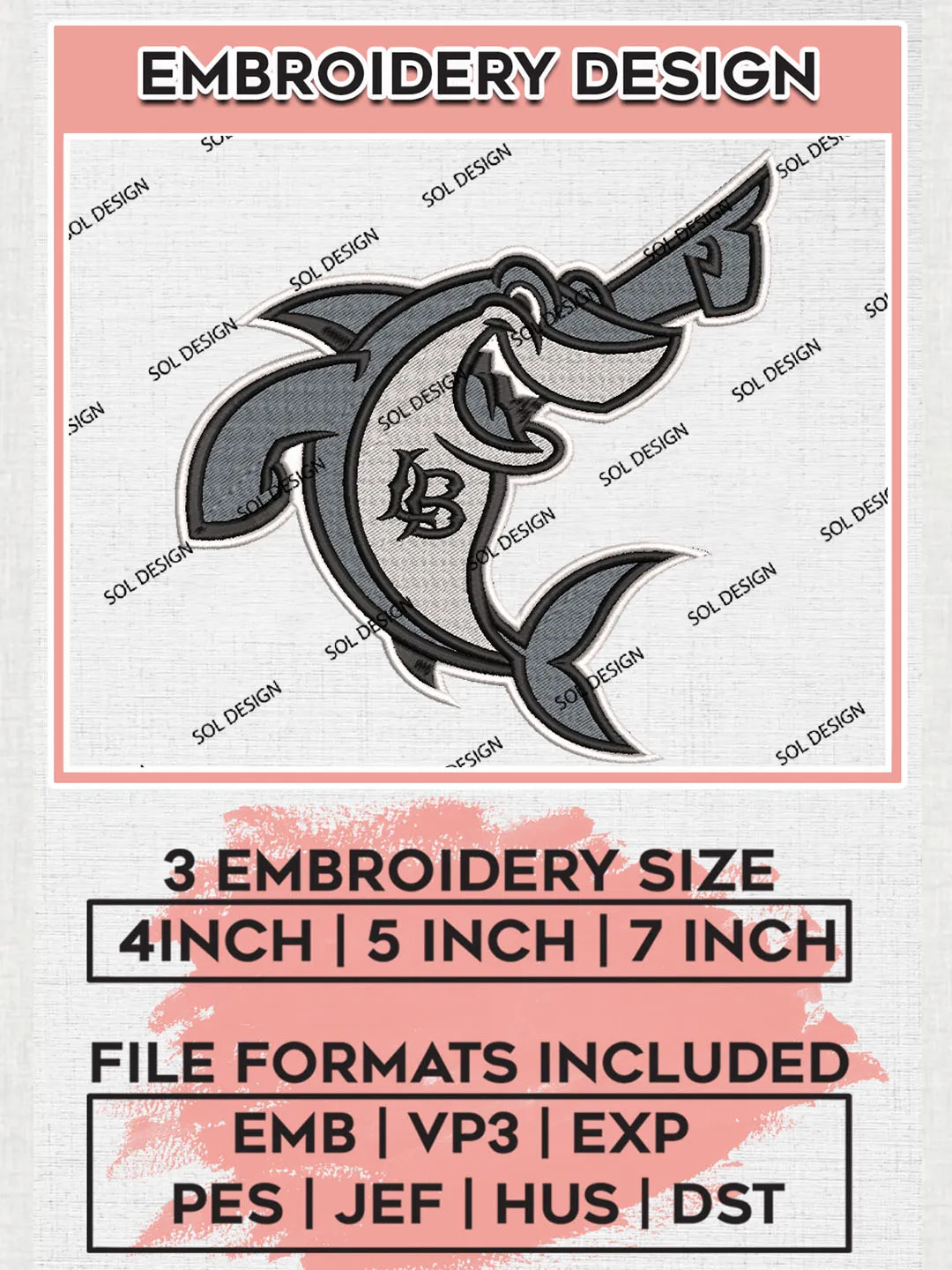 Long Beach State Beach Football Team Shark Mascot Logo Embroidery ...