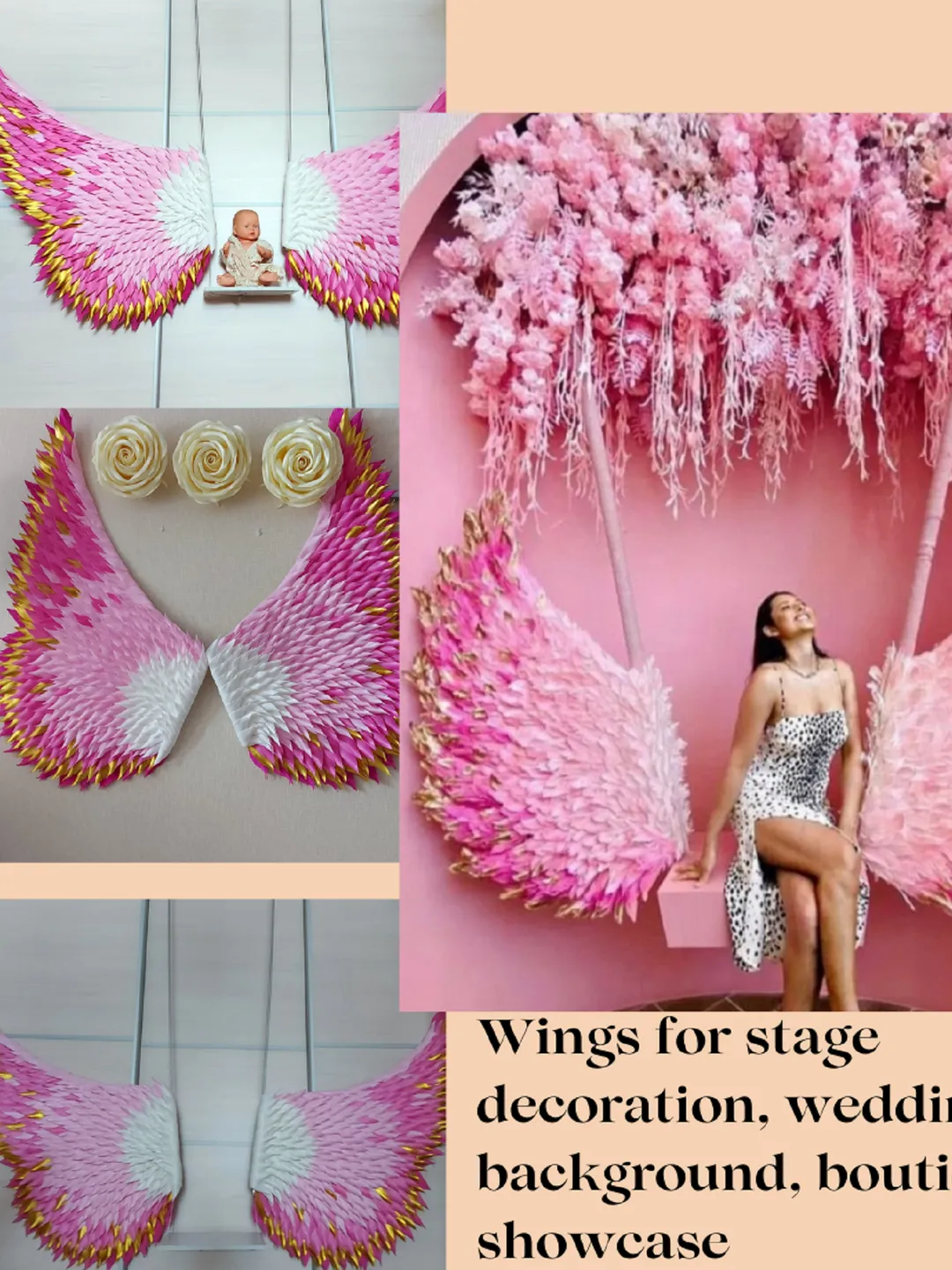 Wedding Backdrop Hanging wings, Gold pink winged swing, hanging swing ...