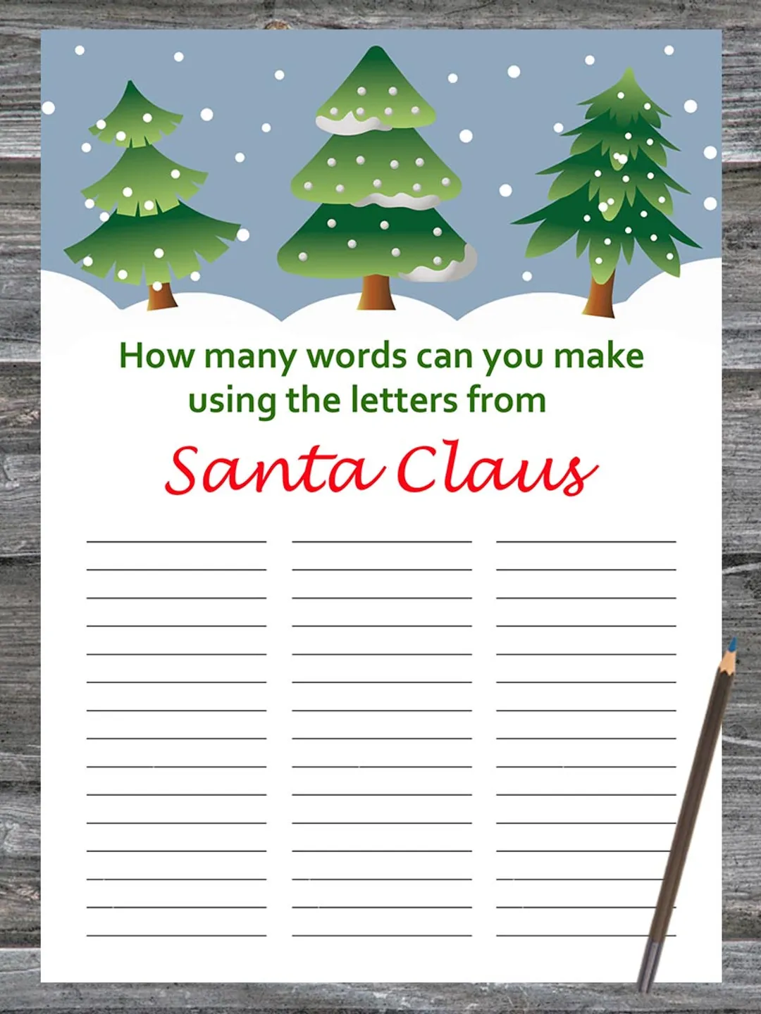 Christmas party games,How Many Words Can You Make From Santa Claus,Tree ...