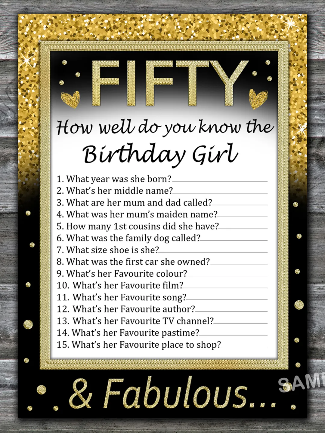 55th Birthday How well do you know the birthday girl,Adult Birthday ...