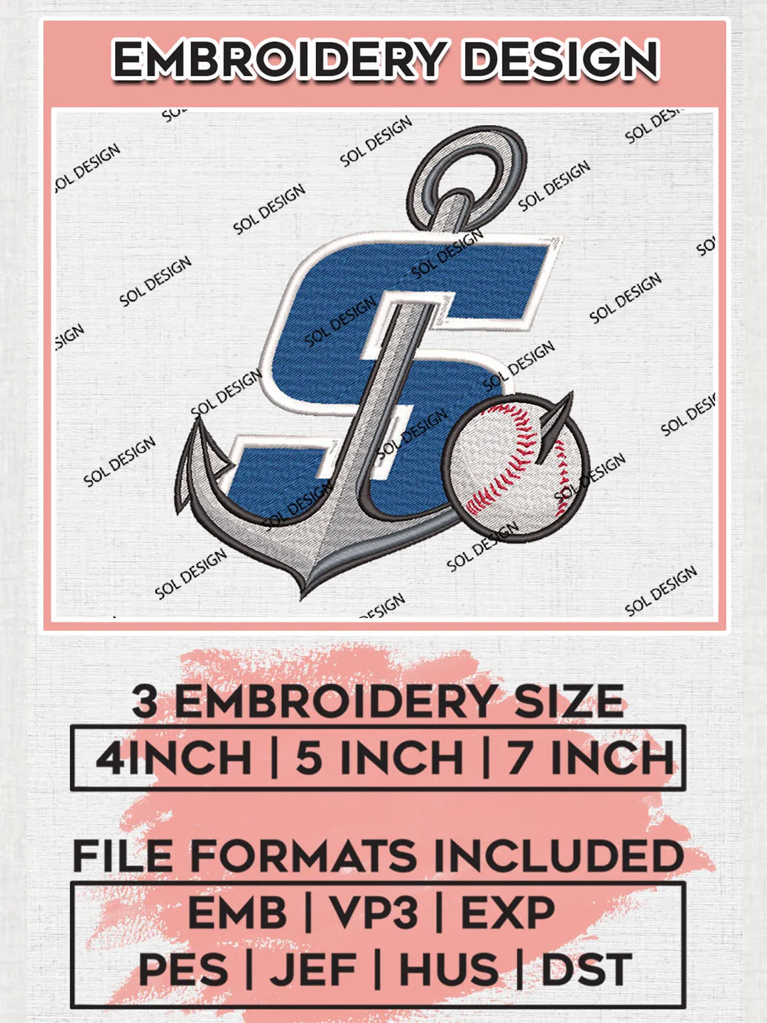MiLB Stockton Ports Embroidery Design Files, MiLB Stockton Ports Logo ...