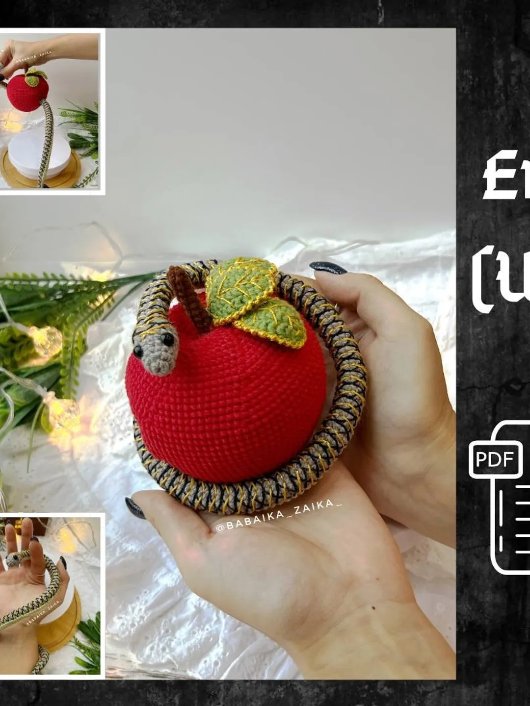 English PDF crochet pattern snake. Crochet miniature pattern. Little ...