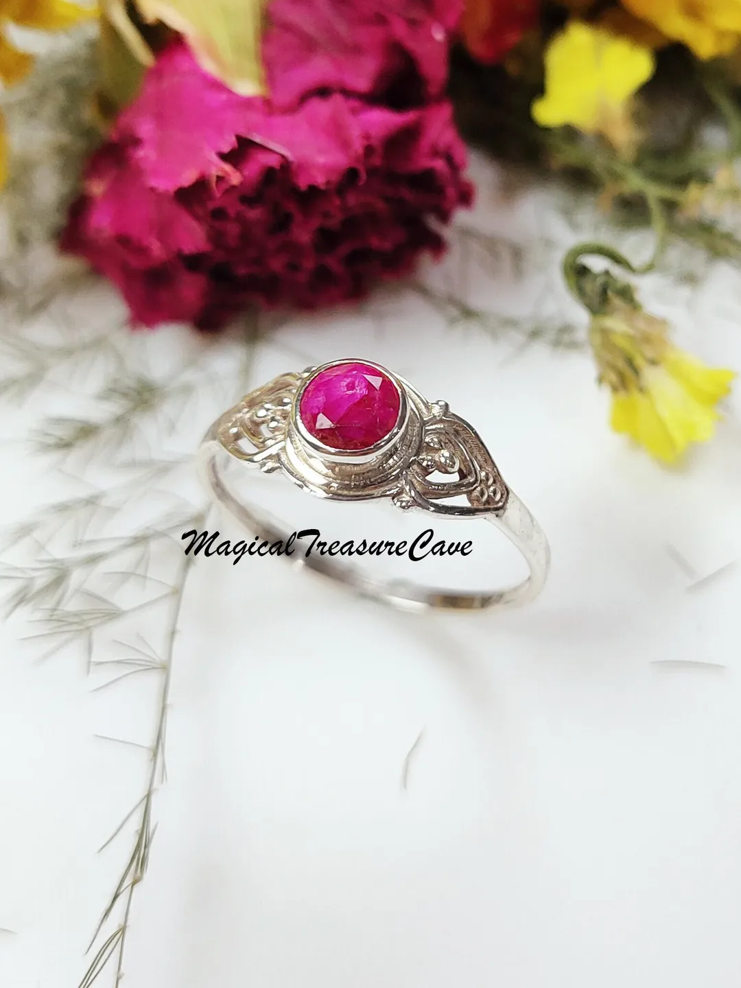 Pink Ruby Ring, 925 Sterling Silver Ring, Birthstone Ring, Handmade ...