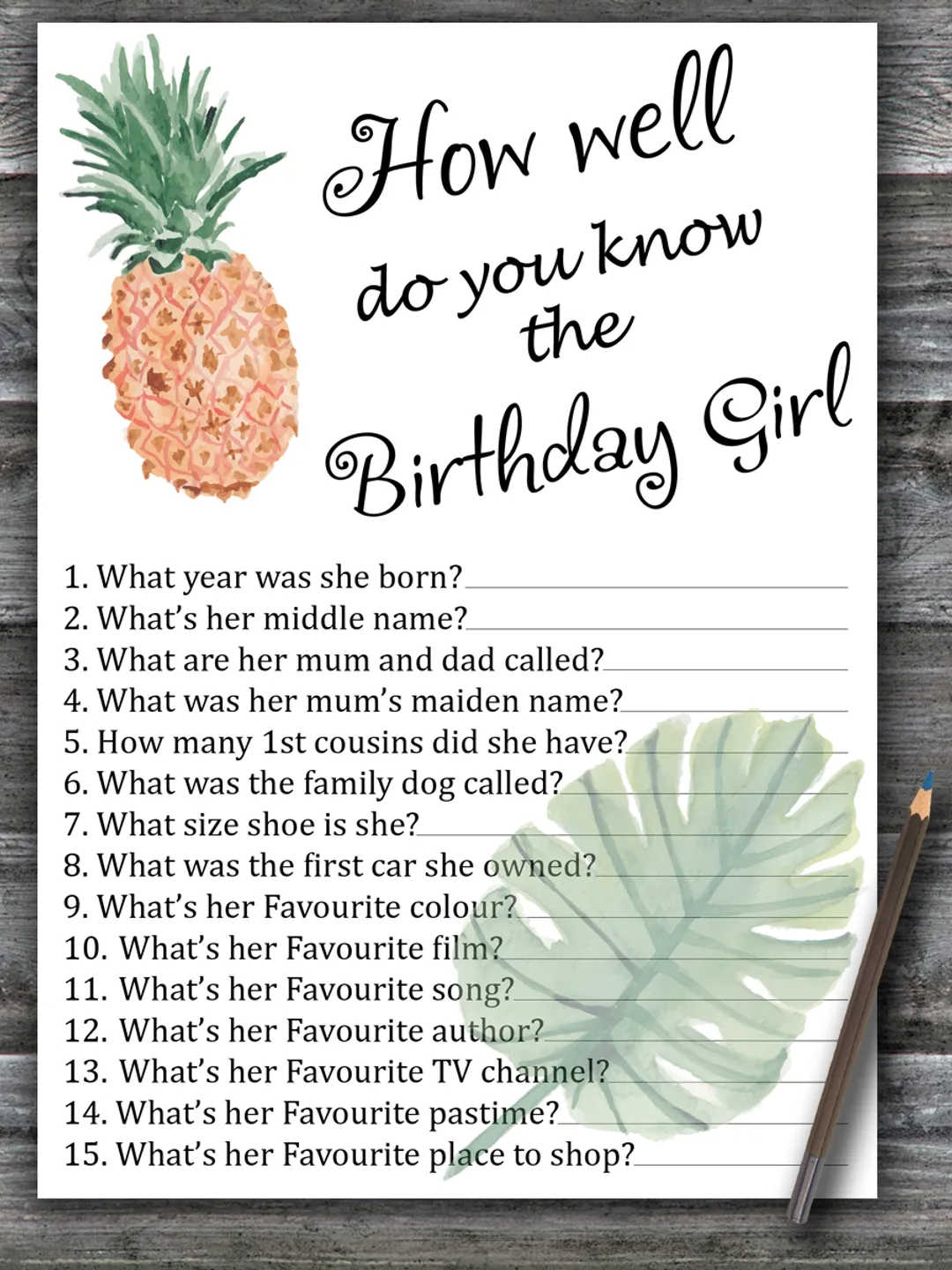 Pin up How well do you know the birthday girl,Adult Birthday party game ...