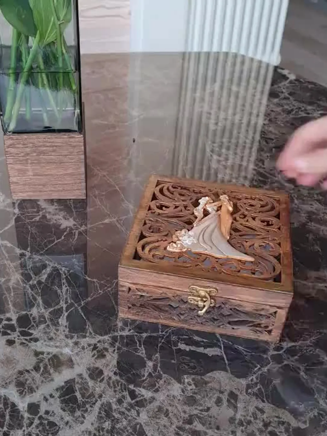 Wooden jewelry box Bride and groom figurines Unique jewelry box ...