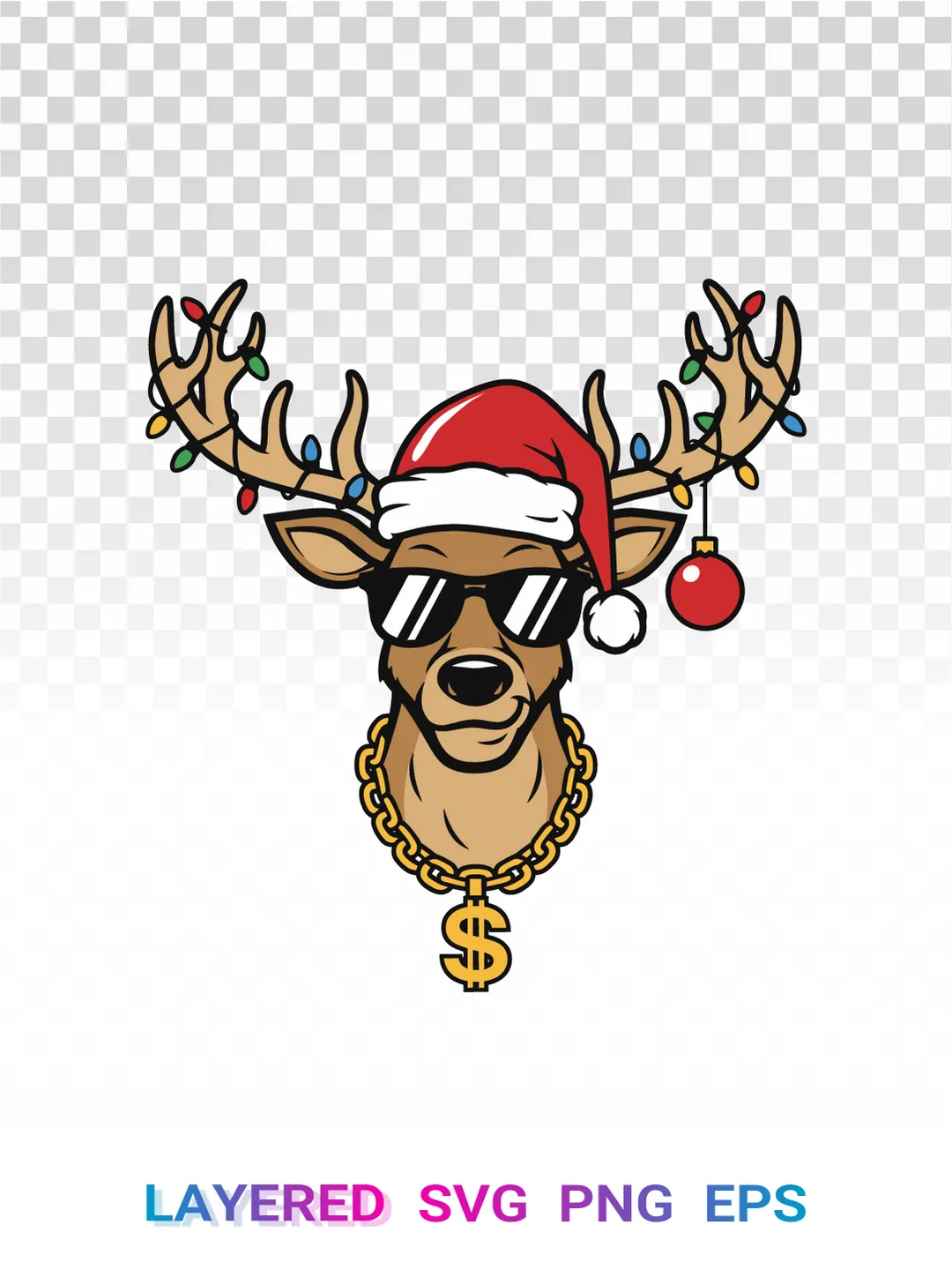 Cool Gangster Reindeer SVG - Funny Christmas Vector with Sunglasses ...