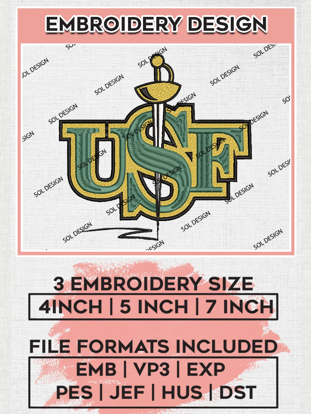 NCAA USF Dons Team Logo embroidery designs, NCAA San Francisco Dons ...
