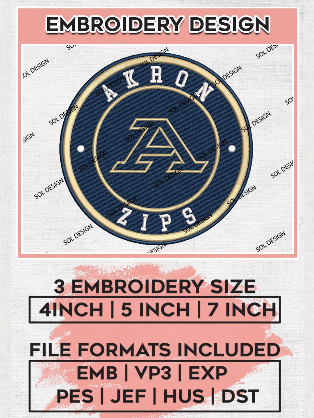 NCAA Akron Zips Round Logo Embroidery, NCAA Akron Team Logo Embroidery ...