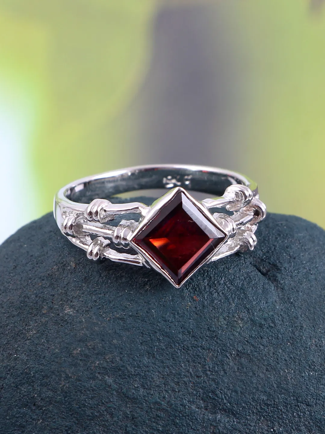 Natural Garnet Ring, Delicate Stacking Ring, Dainty Band Ring, January ...