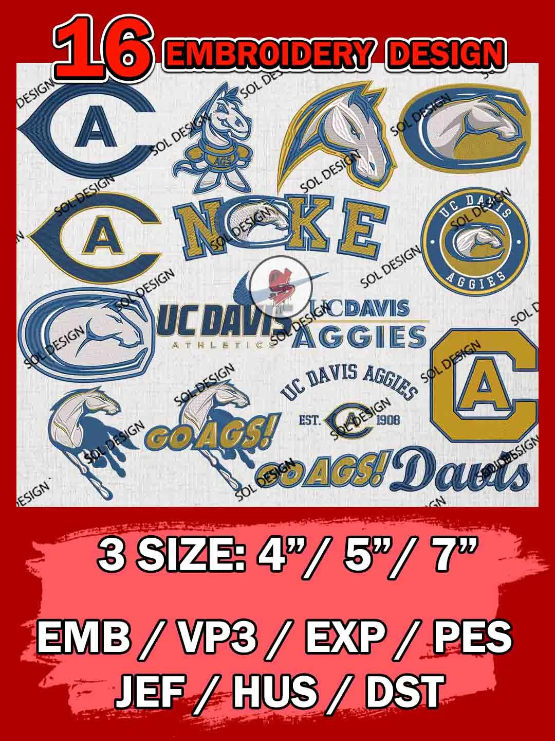16 NCAA UC Davis Aggies Bundle Embroidery Files, NCAA UC Davis Aggies ...