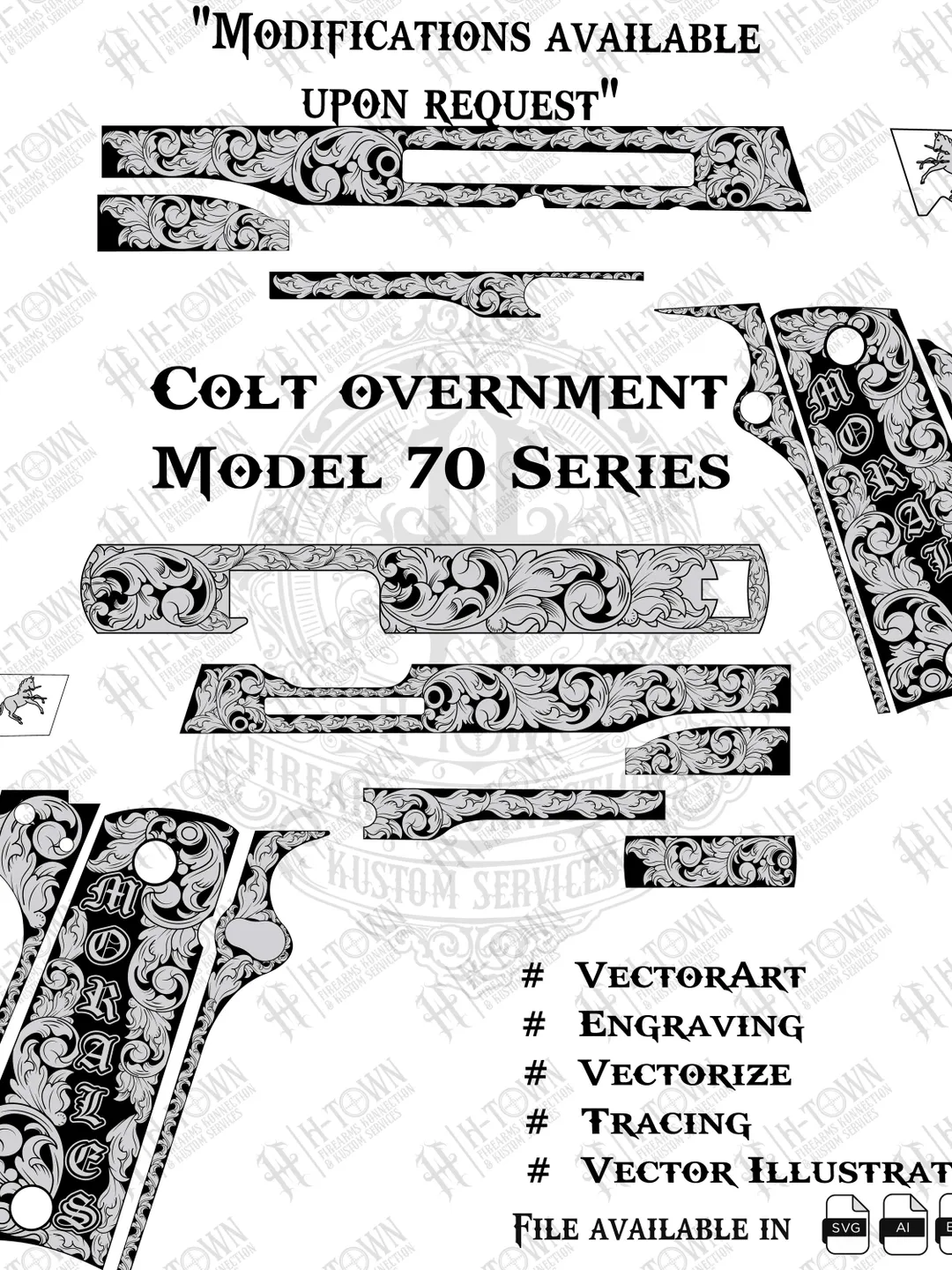 Colt 1911 Scroll Engraving Vector Design: Laser-Ready Firearm Art ...