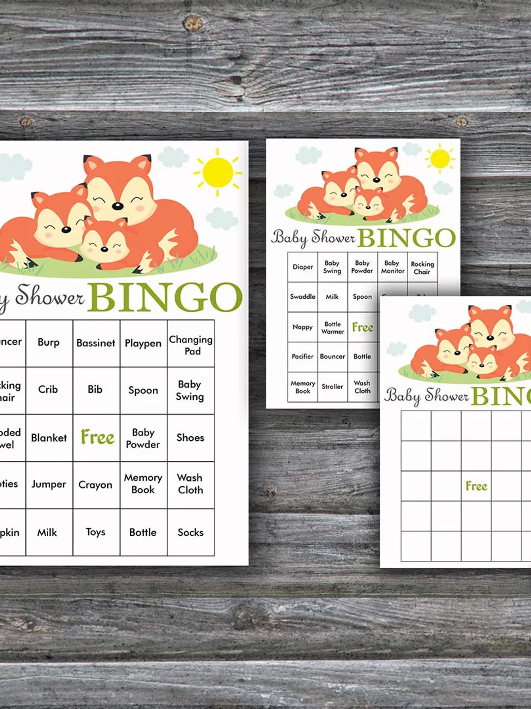 Fox Baby Shower Bingo Cards,Woodland Baby Shower Bingo Games,Printable ...