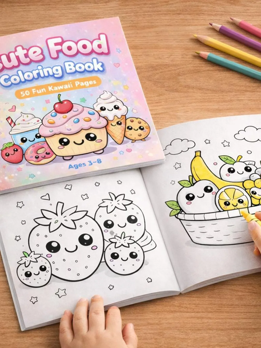 Kawaii Food Coloring Book, 50 Printable Sweets and Snacks Pages (PDF)