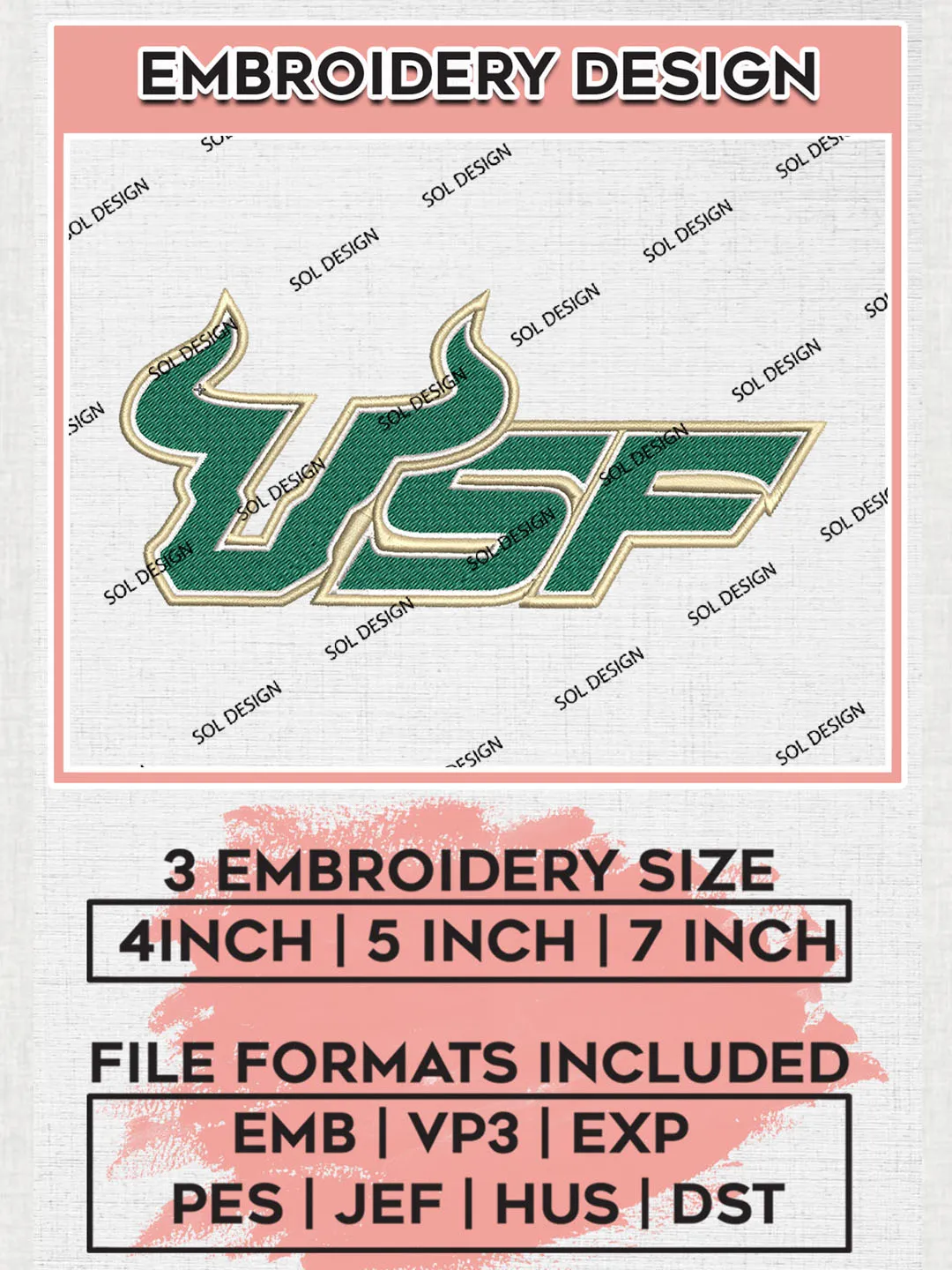 NCAA South Florida Bulls Embroidery File, 3 Sizes, 6 Formats, NCAA ...