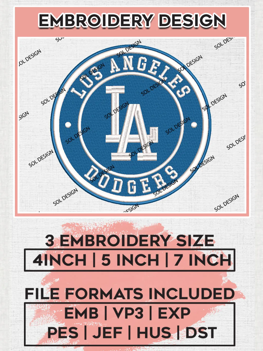 Los Angeles Dodgers MLB Team Round Logo Embroidery Design, MLB Team ...