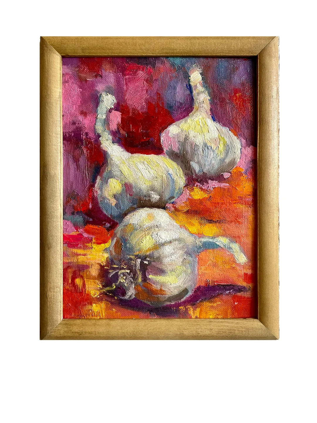 Garlic painting, Original food still life painting, vegetable oil ...