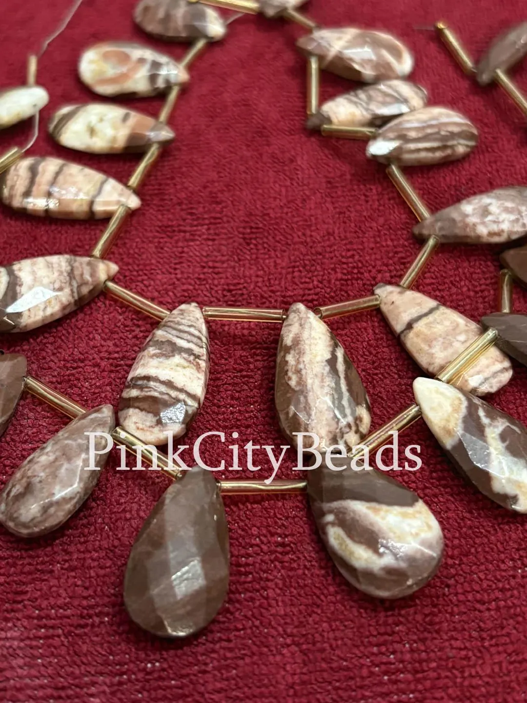 Brown Aragonite Briolette Beads: Faceted Gemstone Jewelry, 8 Inch Strand
