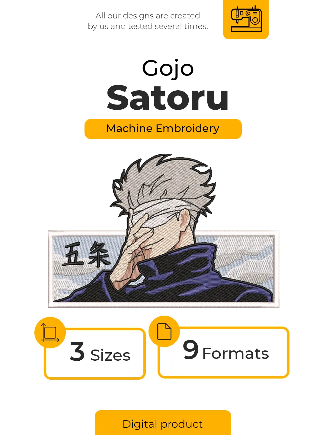 Gojo Satoru Embroidery Design File/ Jujutsu Kaisen Anime Embroidery ...