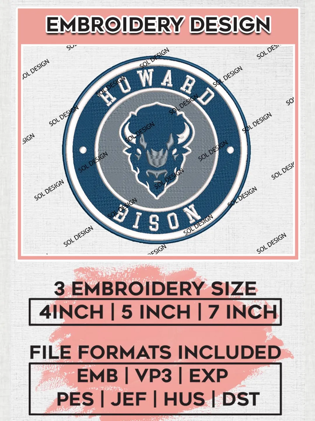 NCAA Howard Bison Round Logo Embroidery, NCAA Howard Bison Team Logo ...