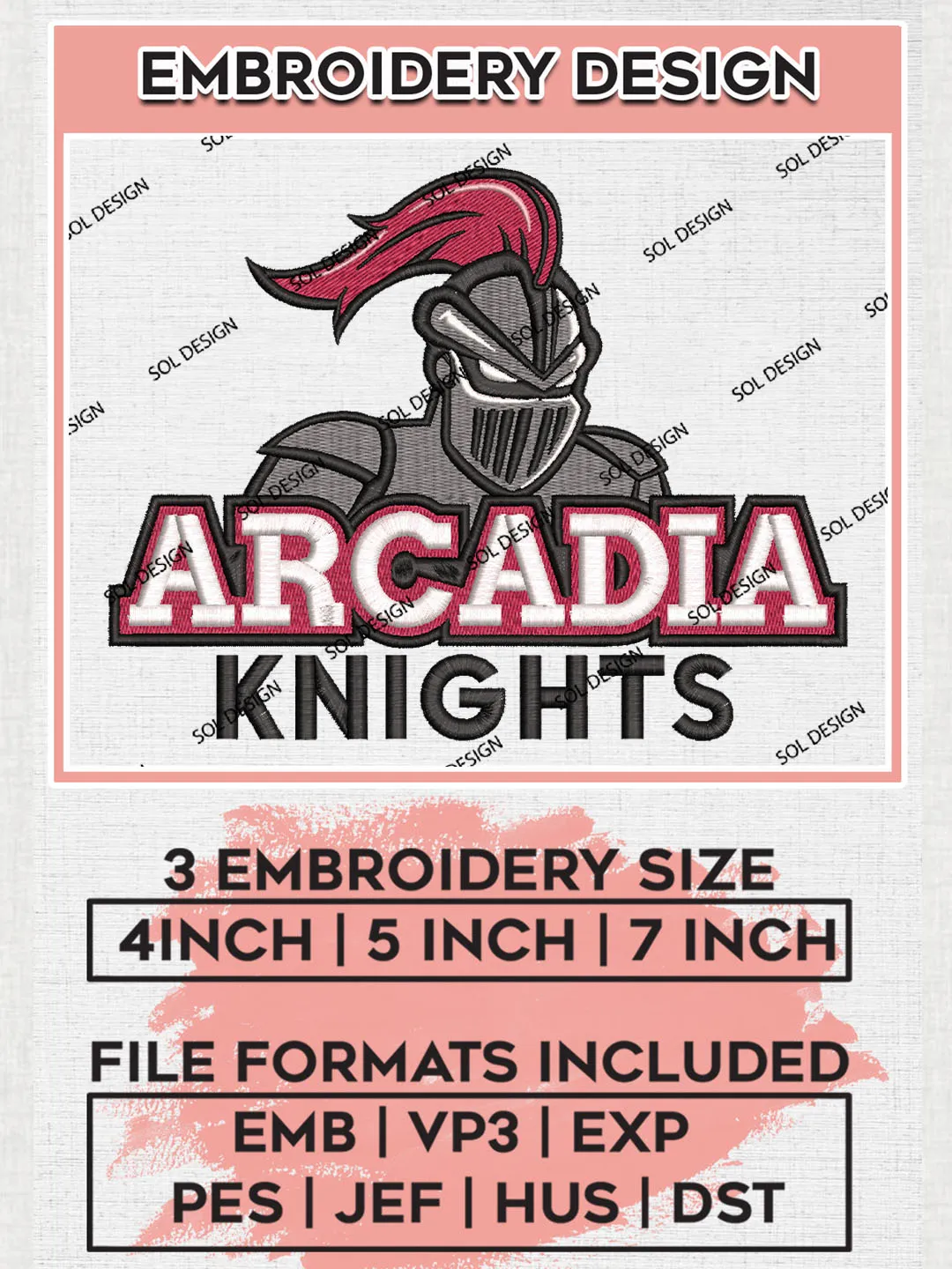 NCAA Arcadia Knights Football Team Head Logo Embroidery, NCAA Arcadia ...