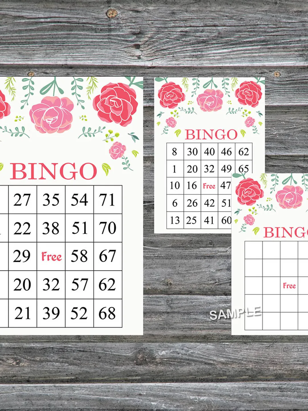 Rose flowers bingo game card,Floral bingo game card,Floral Printable ...