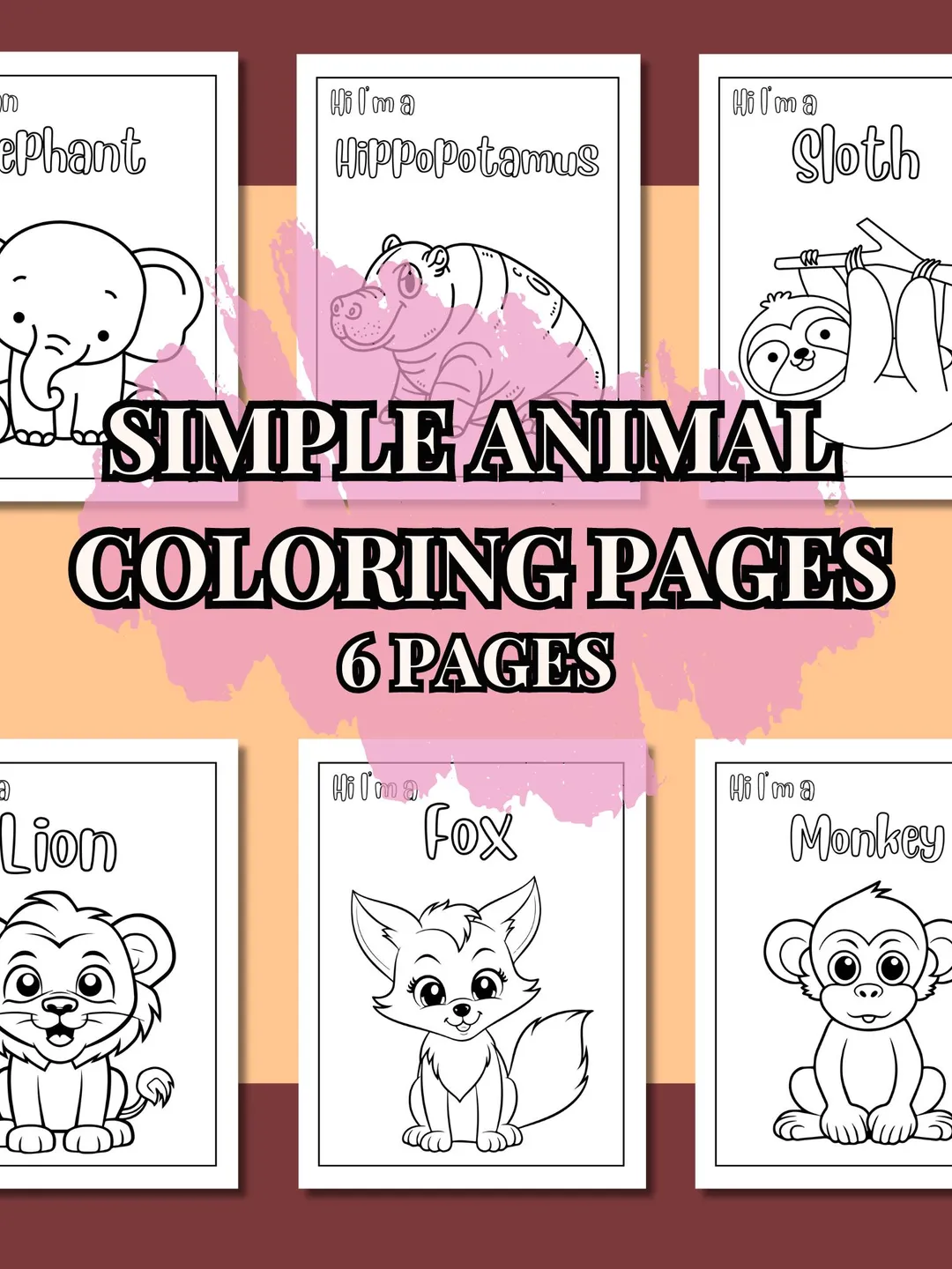 Easy and Simple Animal Coloring Pages, Relaxing Baby Wild Animal ...