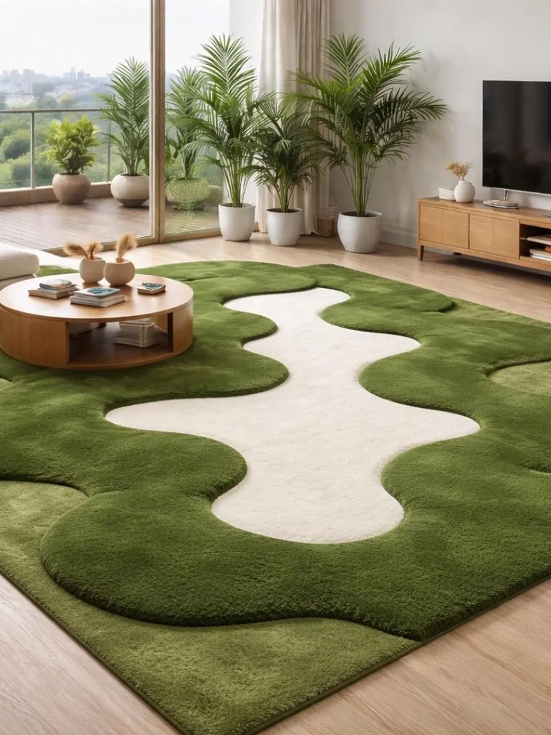 Green Moss Hand Tufted Wool Rug | Organic Wavy High Low Area Rug ...