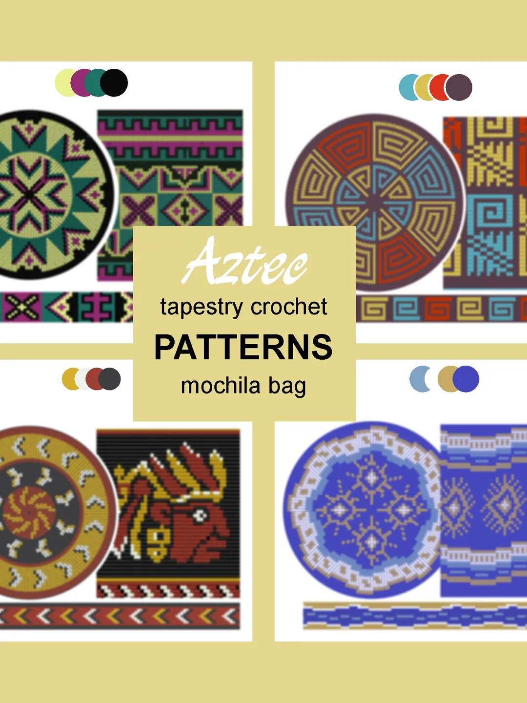 to crochet a colorful bag - PATTERNS - Wayuu mochila stile - Aztec design