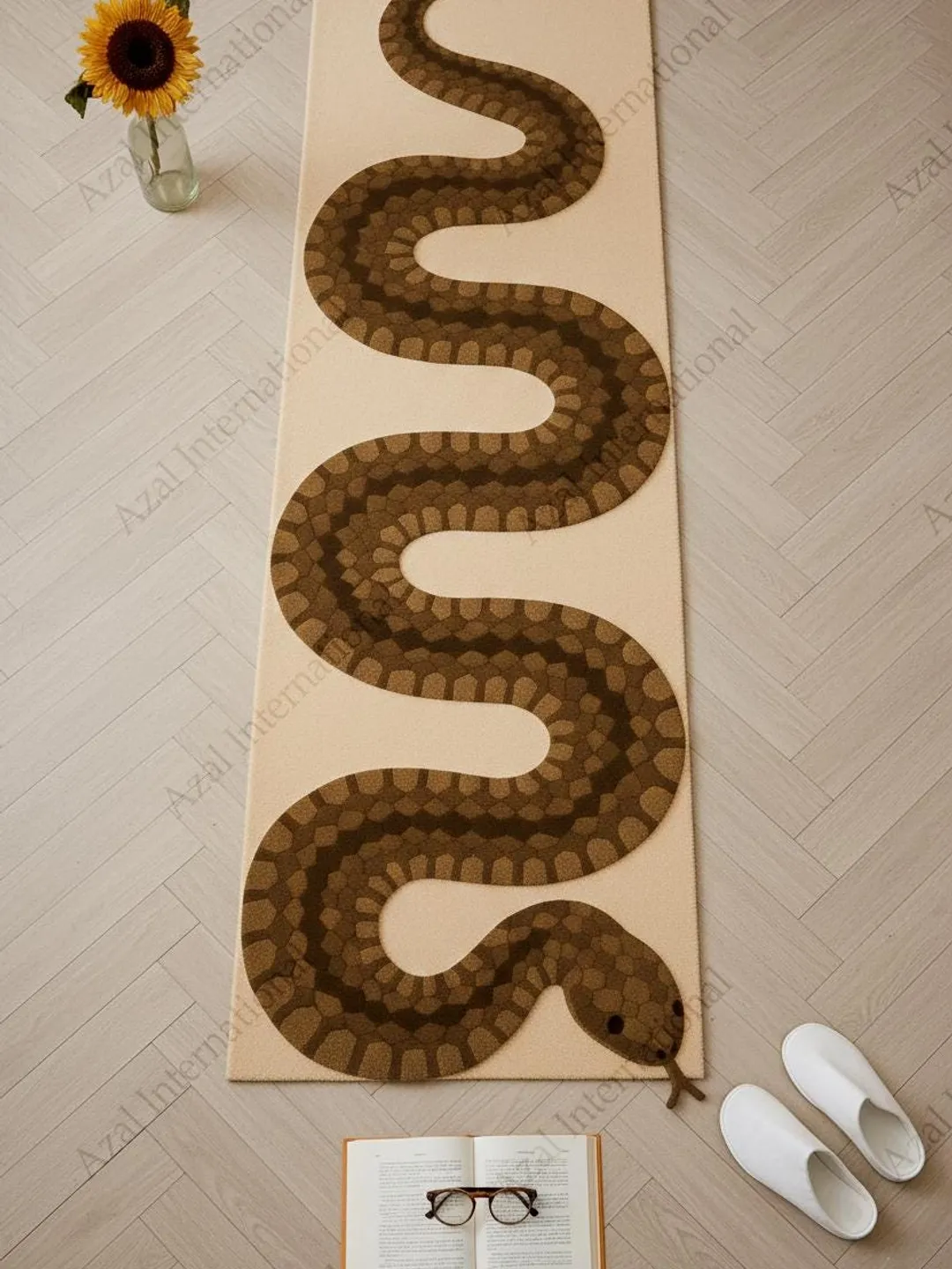 Hand-Tufted Wool Snake Runner Rug, Modern Animal Print