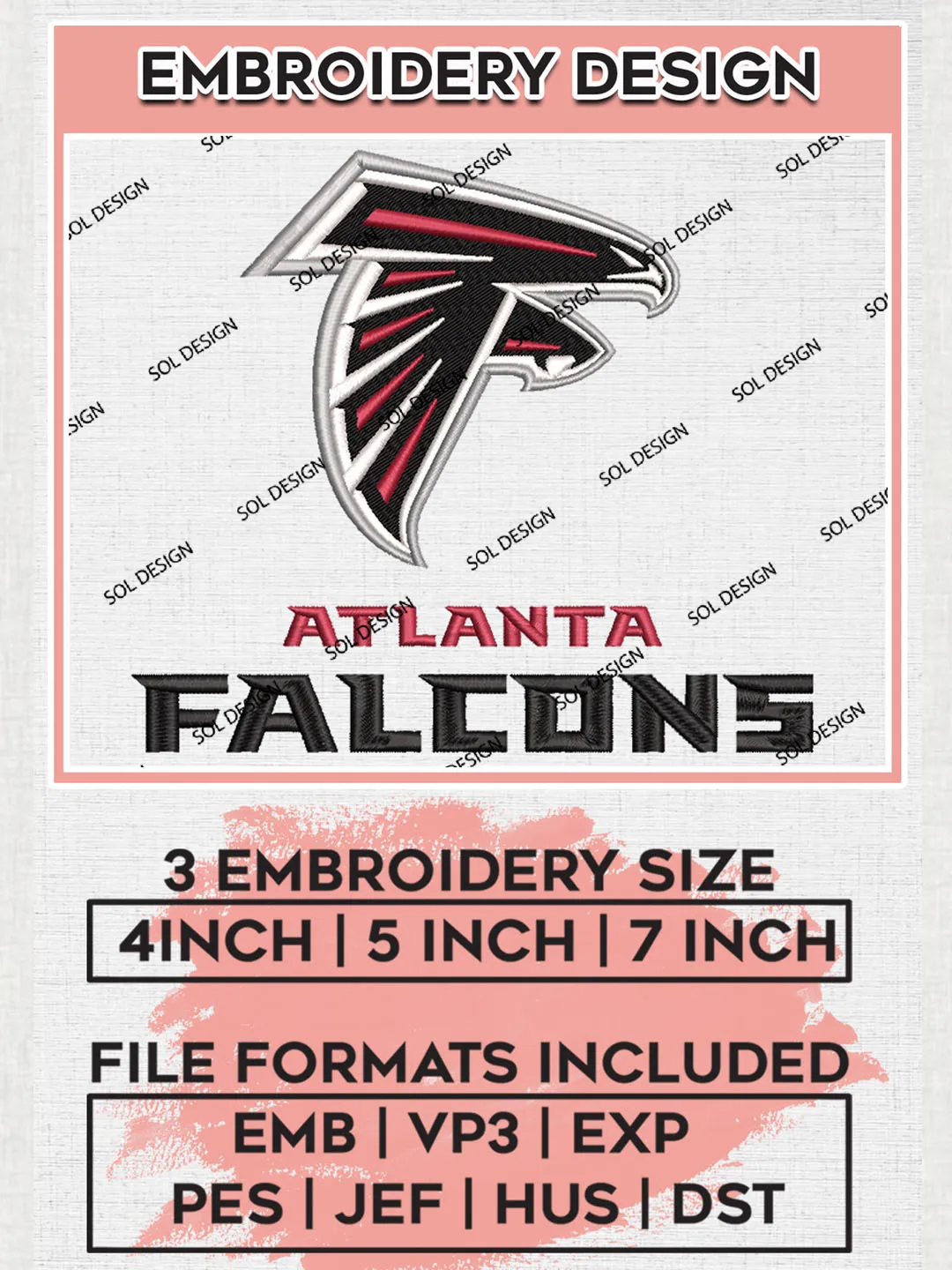 Atlanta Falcons Football Embroidery files, Falcons NFL Logo Embroidery ...